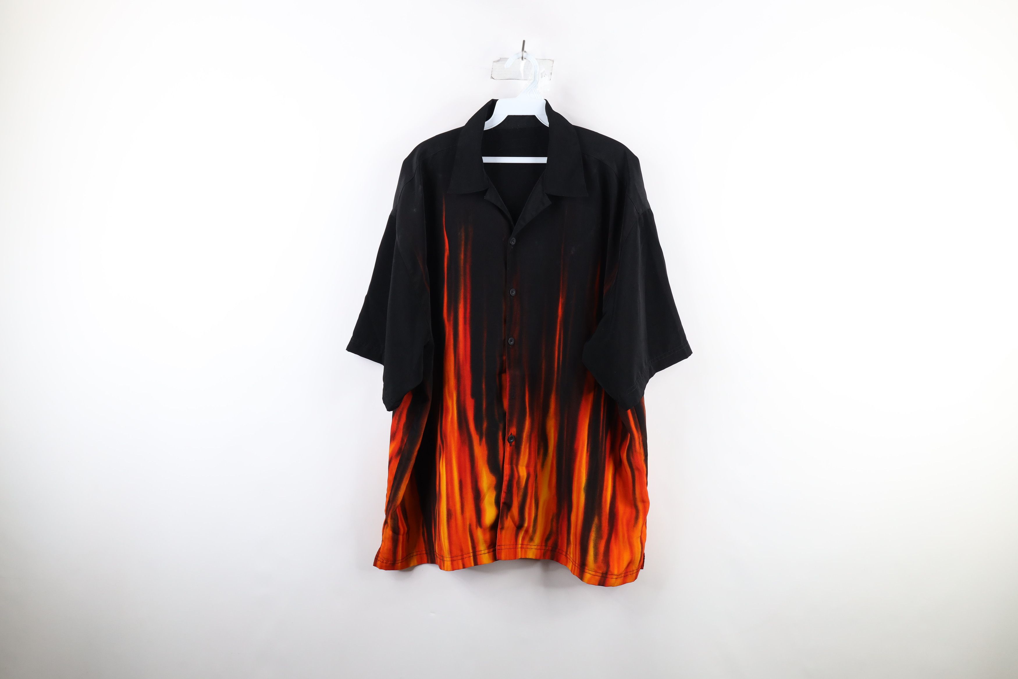 Streetwear × Vintage Vintage 90s Streetwear Fit Fire Flames Collared ...