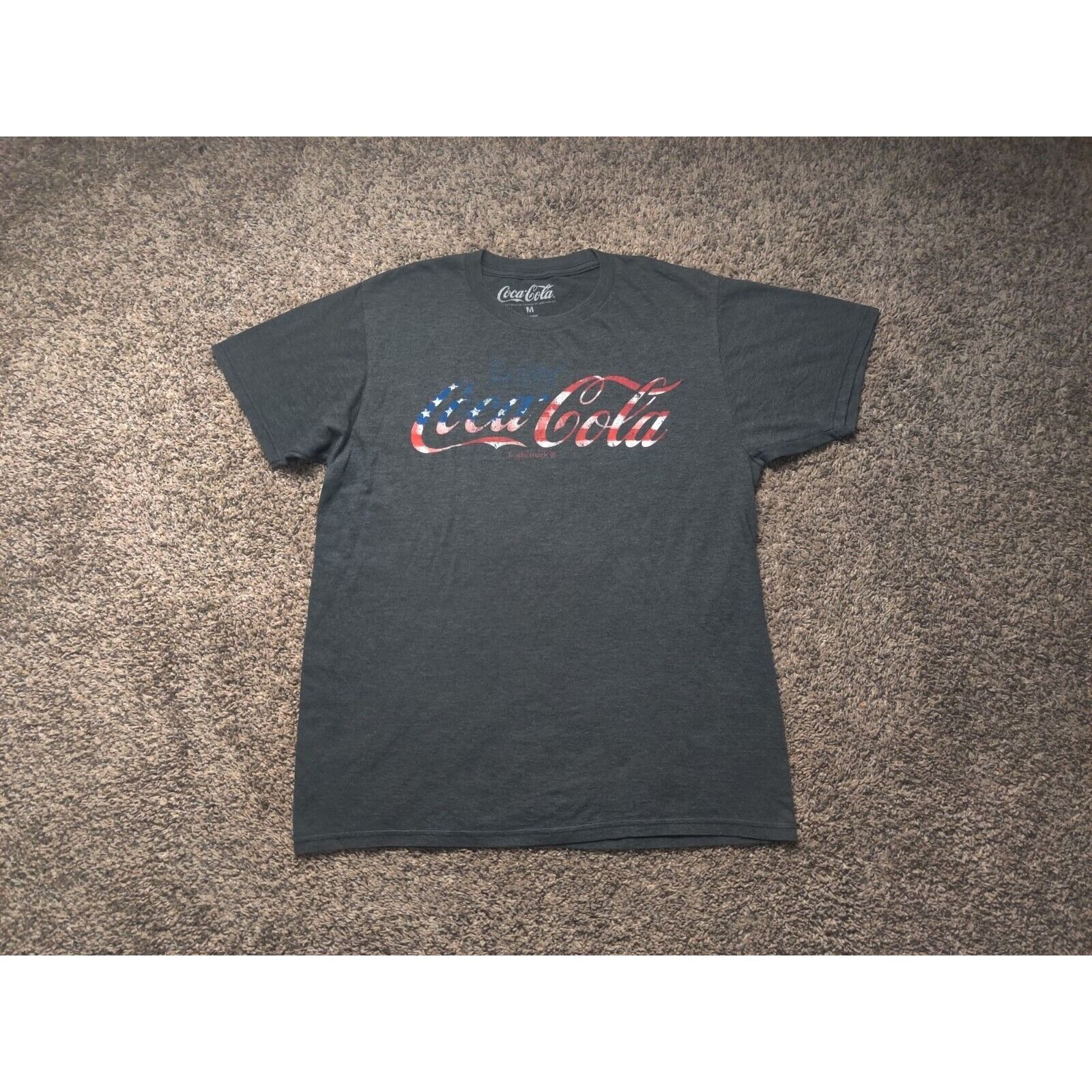 Coca Cola Coca Cola Shirt Adult Mens Medium Gray USA Flag Spell Out ...
