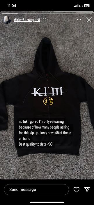 Streetwear Kim Krueger “KIM” Zip Up Hoodie | Grailed