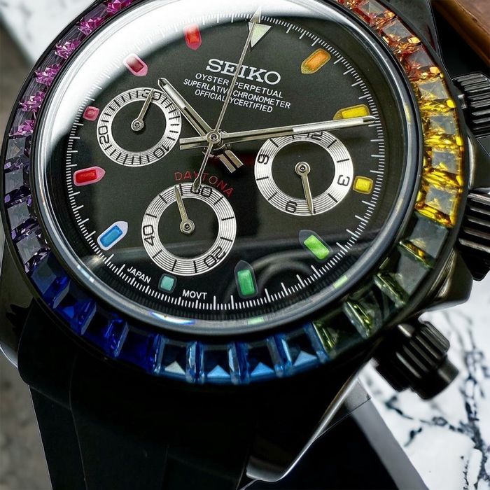Seiko Seiko Mod Daytona Chronograph Rainbow Dial Black Steel Watch ...