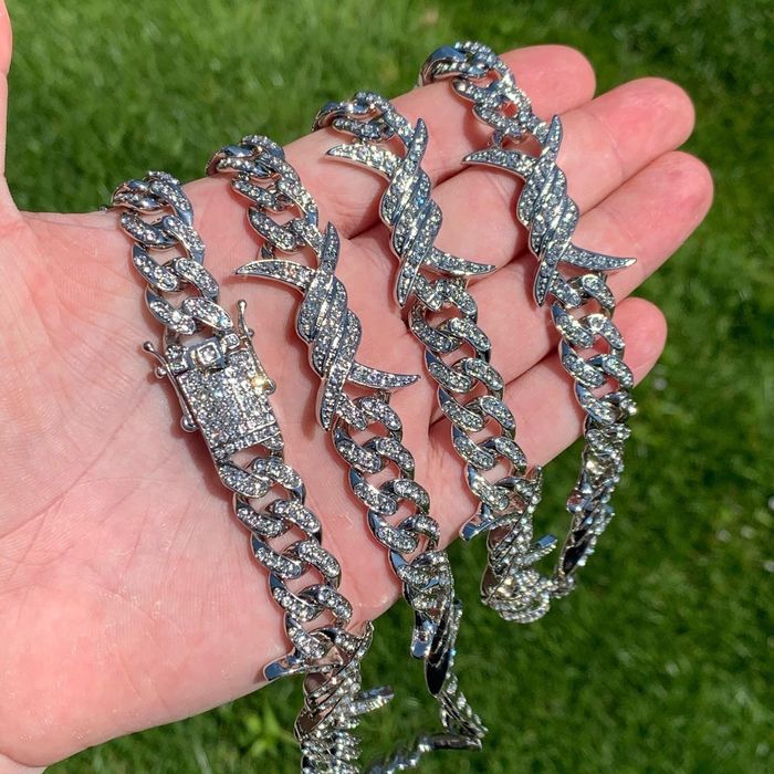 Cuban Link Chain Iced Cuban Link Chain | Barbed Wire Chain Spiked Cuban ...