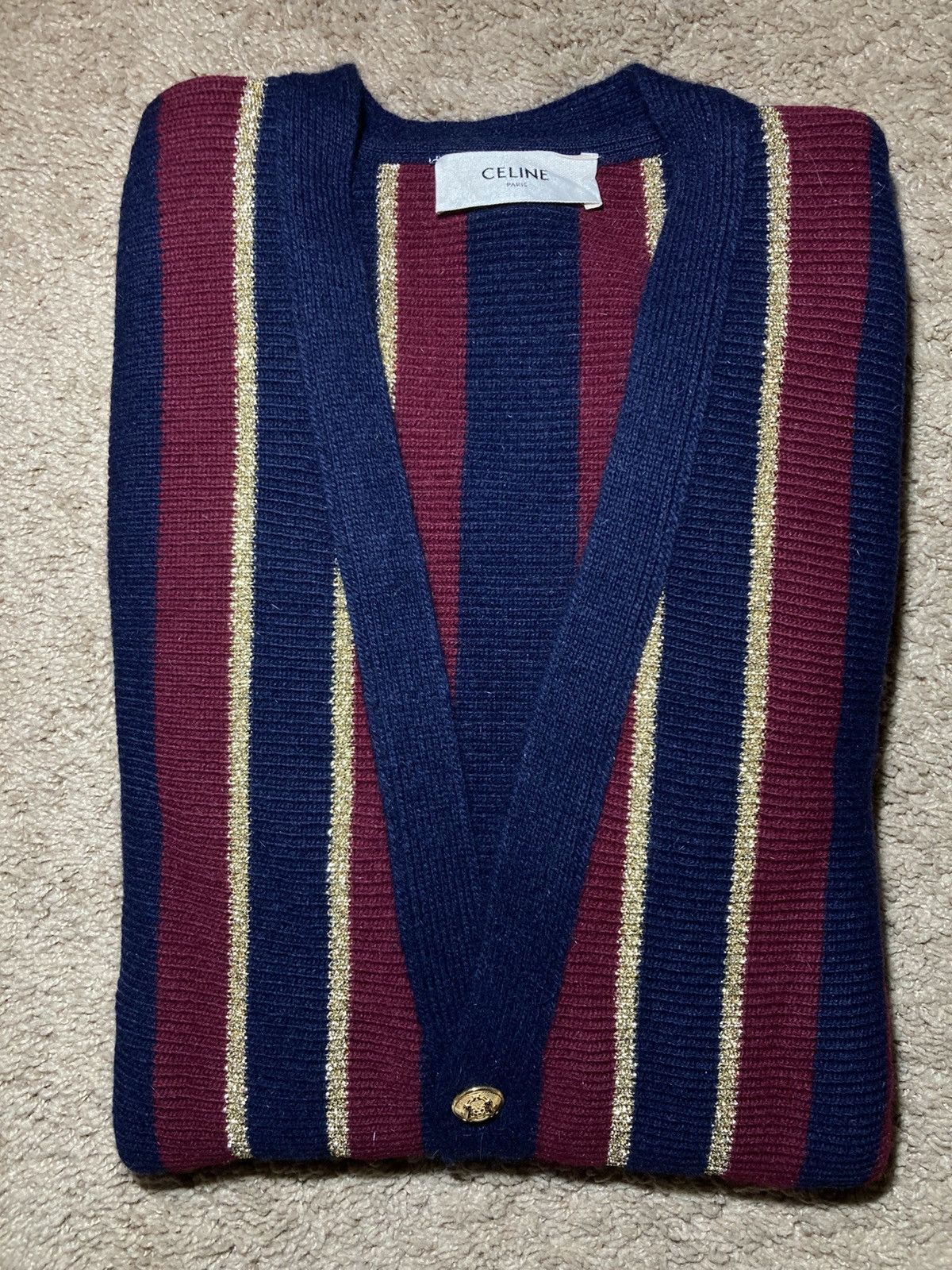 Celine AW21 Celine Gold Stripe Cardigan 2021 Long Poem Hedi Slimane ...