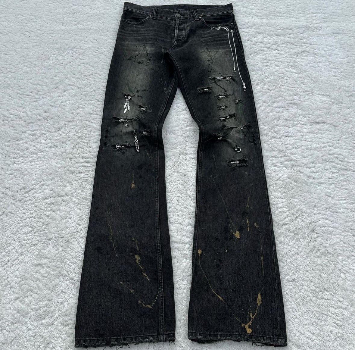 Japanese Brand × Shellac × Tornado Mart Shellac distressed pierced bootcut denim | Grailed