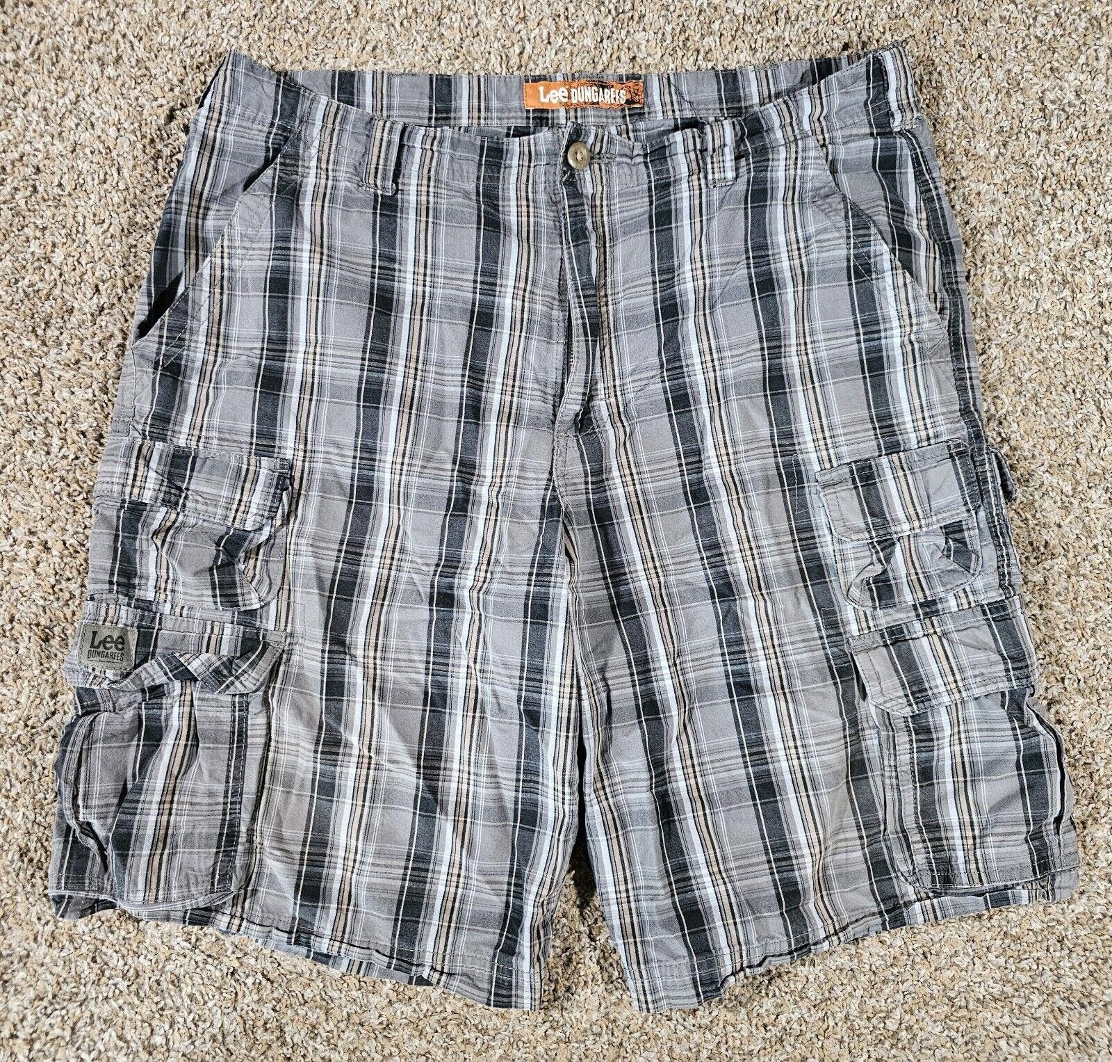 Lee Lee Dungarees Cargo Shorts 36 Gray Plaid Front & Back Pocket | Grailed