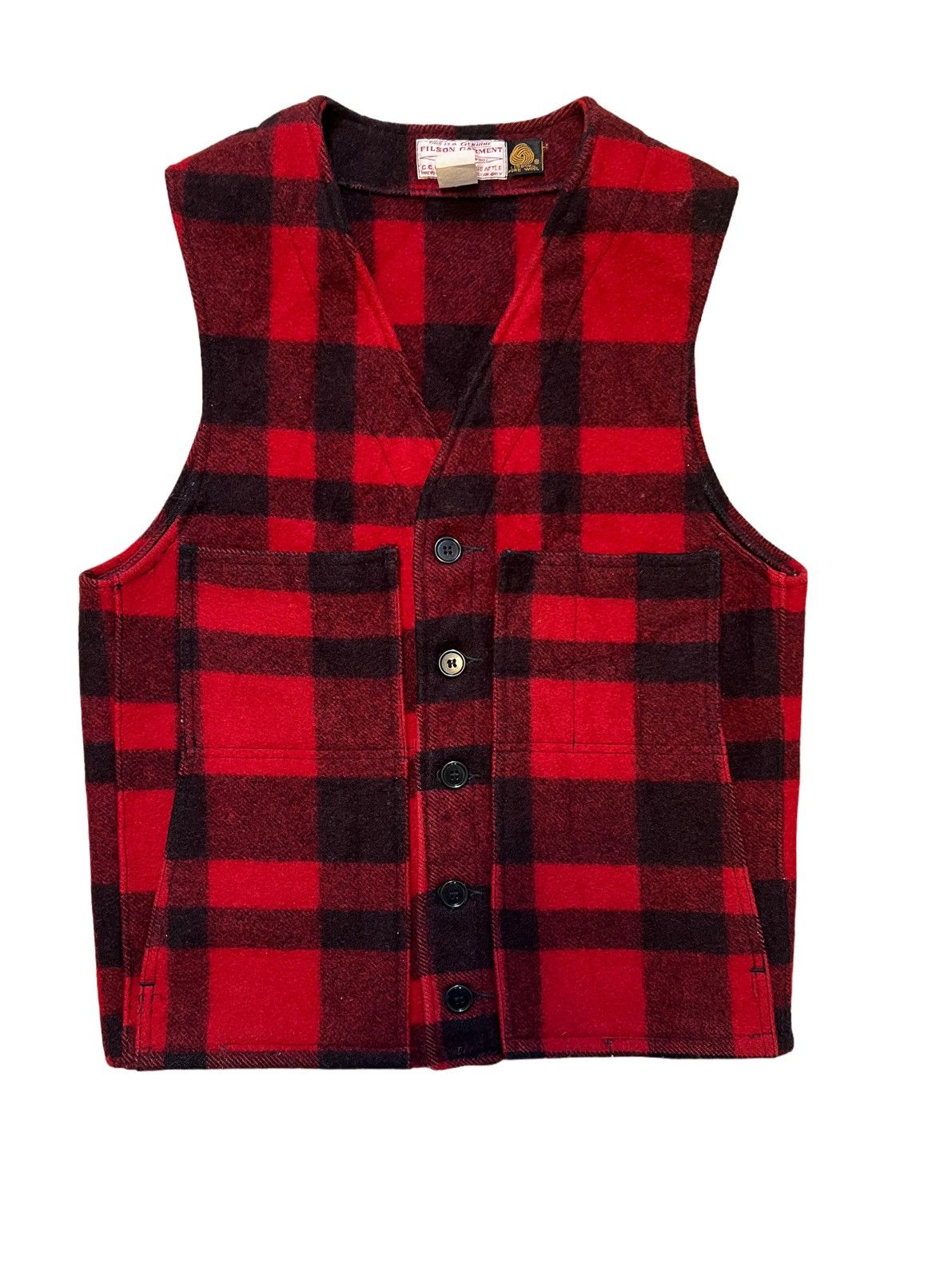 Vintage VTG CC Filson Mackinaw Vest Mens 42 Red Plaid Wool Style 20 ...