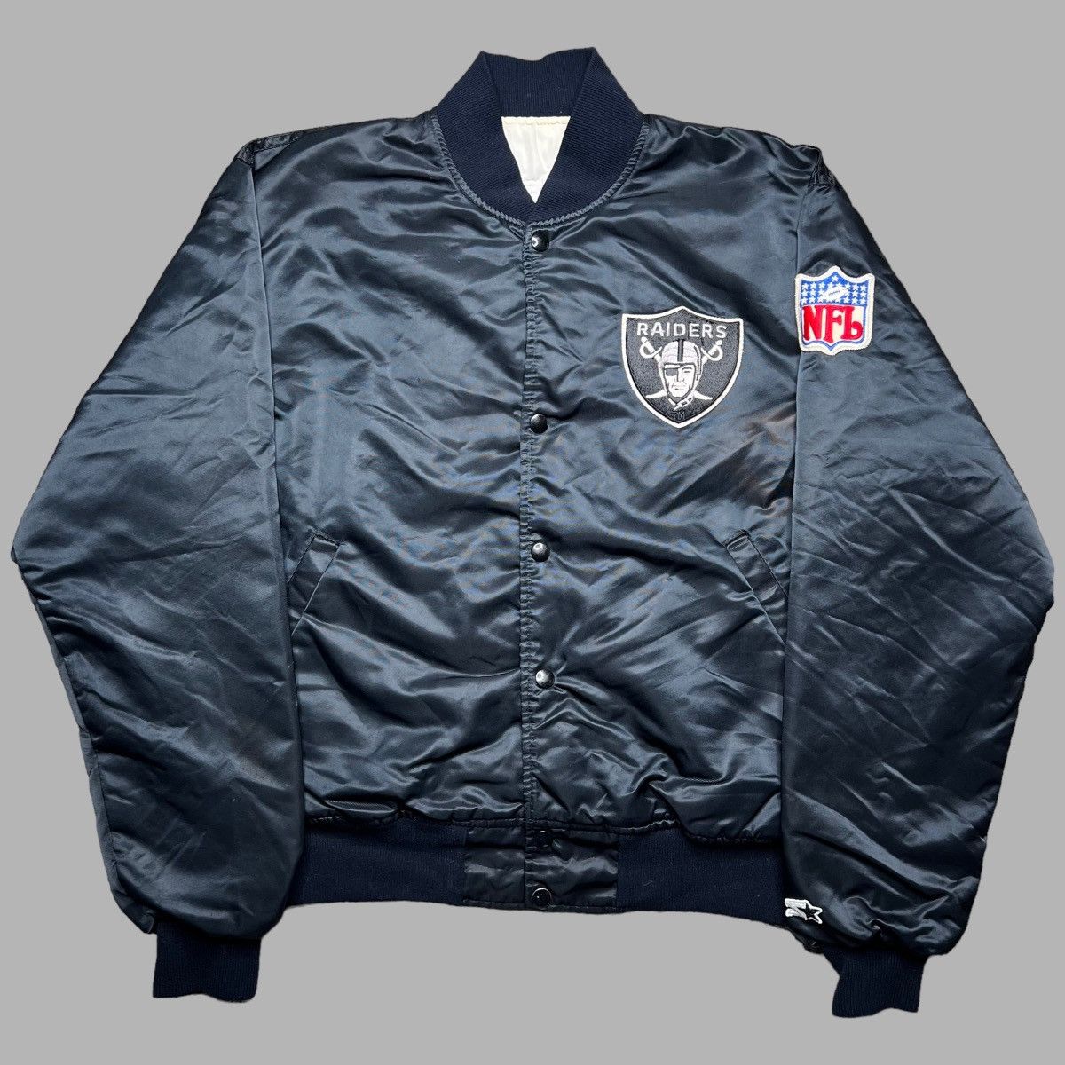 NFL × Starter × Vintage Vtg 80s NFL Oakland Raiders NWA Starter Satin ...