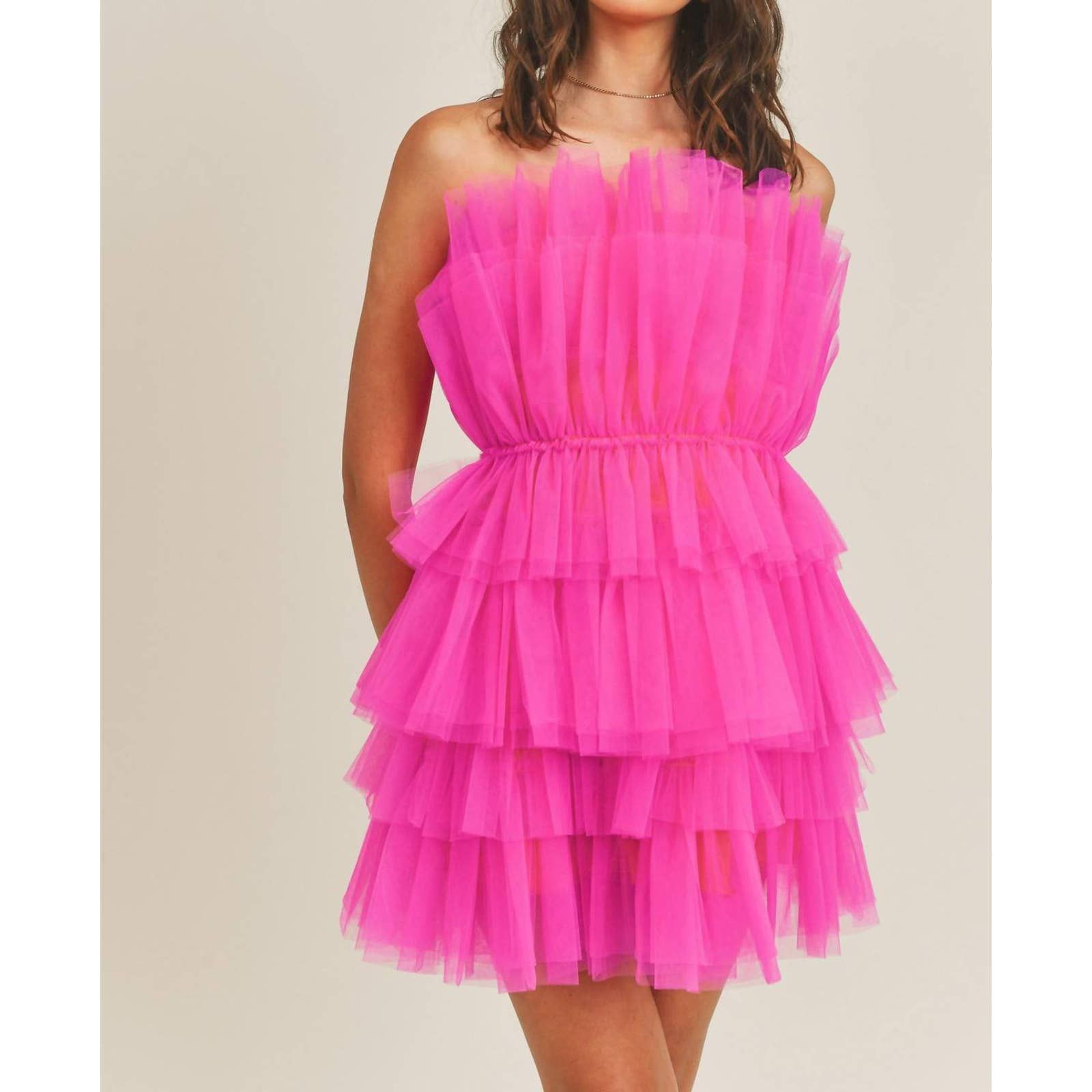Designer MABLE Organza Tube Ruffle Mini Dress In Pink | Grailed