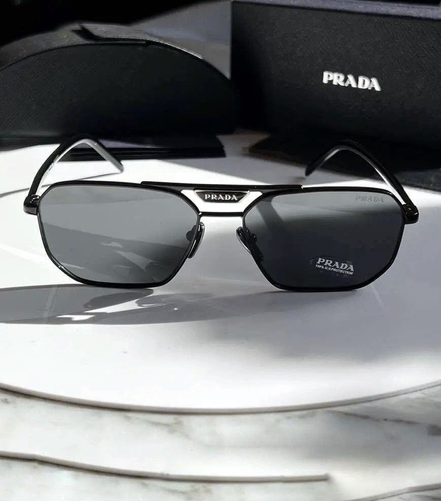 Prada × Raf Simons × Vintage *NEW*PRADA 2023 Logo Aviators Sunglasses SPR58Y runway shade | Grailed