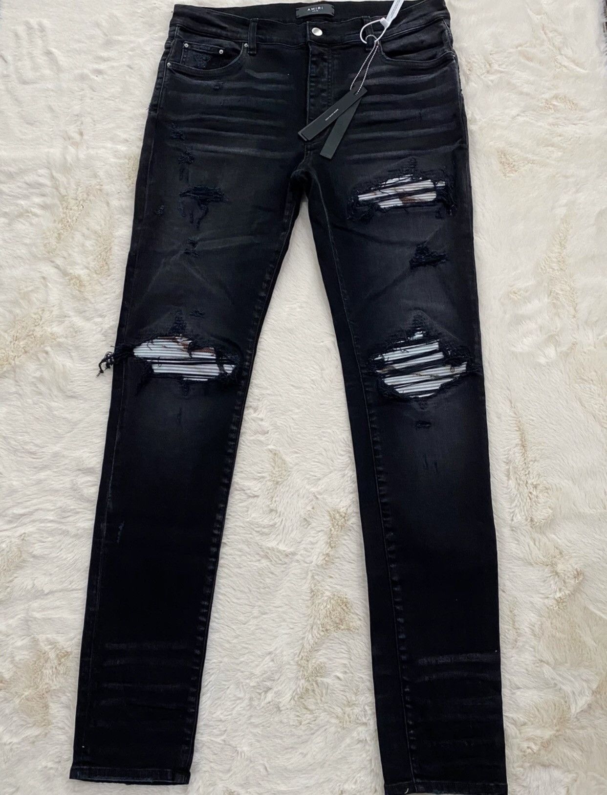 Amiri Amiri Washed Black Marble Pattern MX1 Combination Leather | Grailed