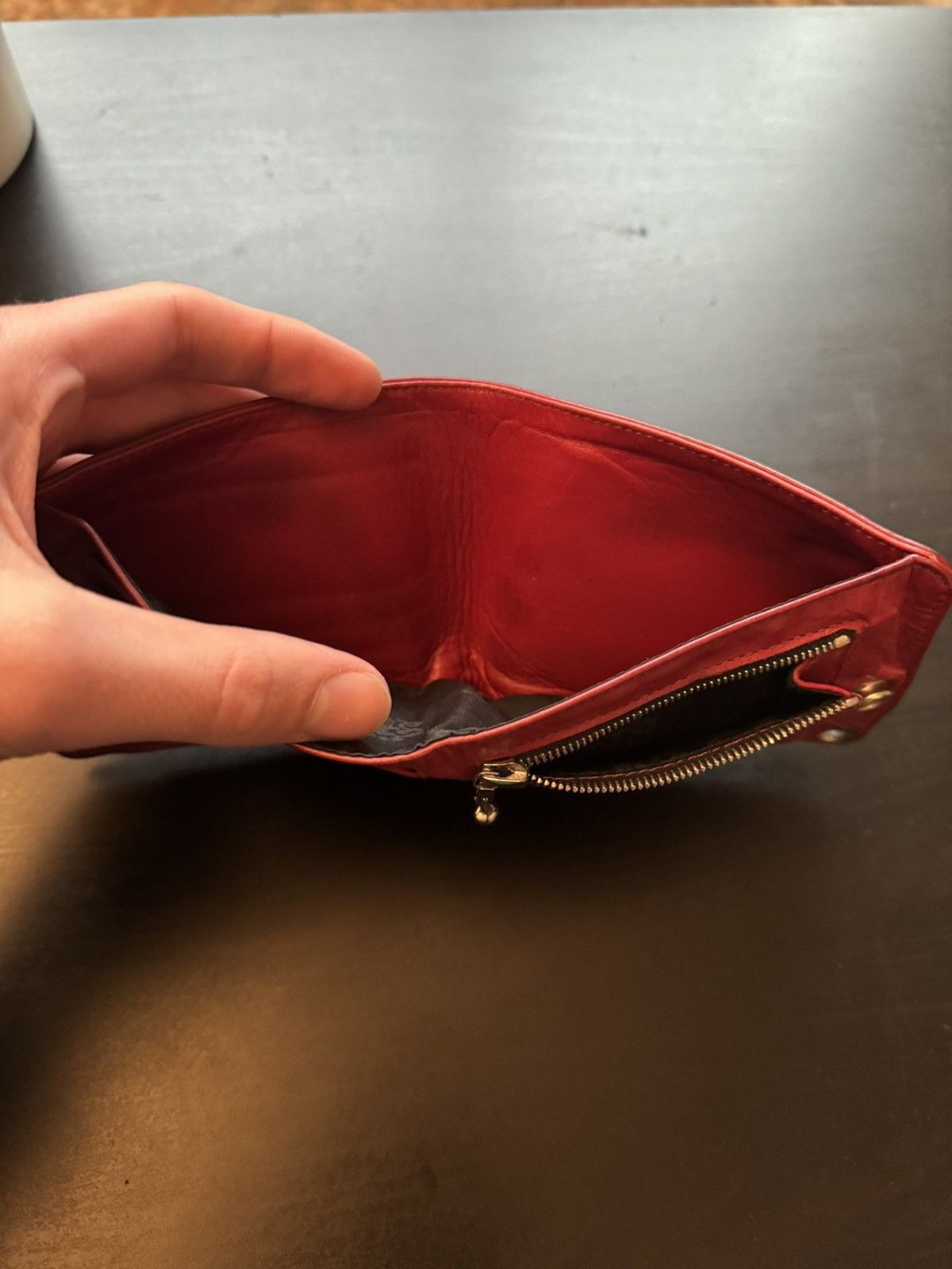 Chrome Hearts Chrome Hearts Blood Red Leather 1 Snap Bifold Wallet ...