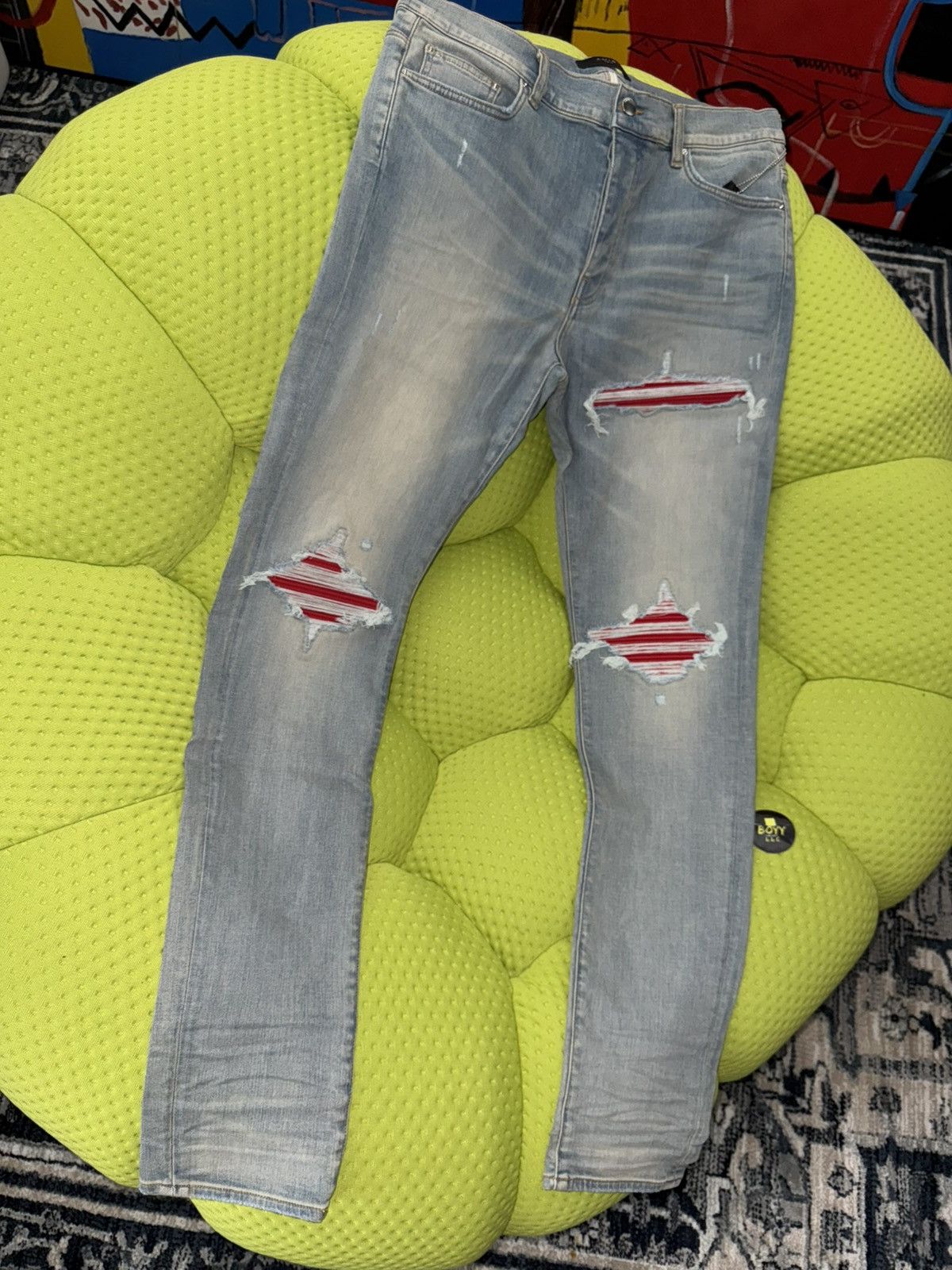 Amiri Amiri mx1 red patch jeans | Grailed