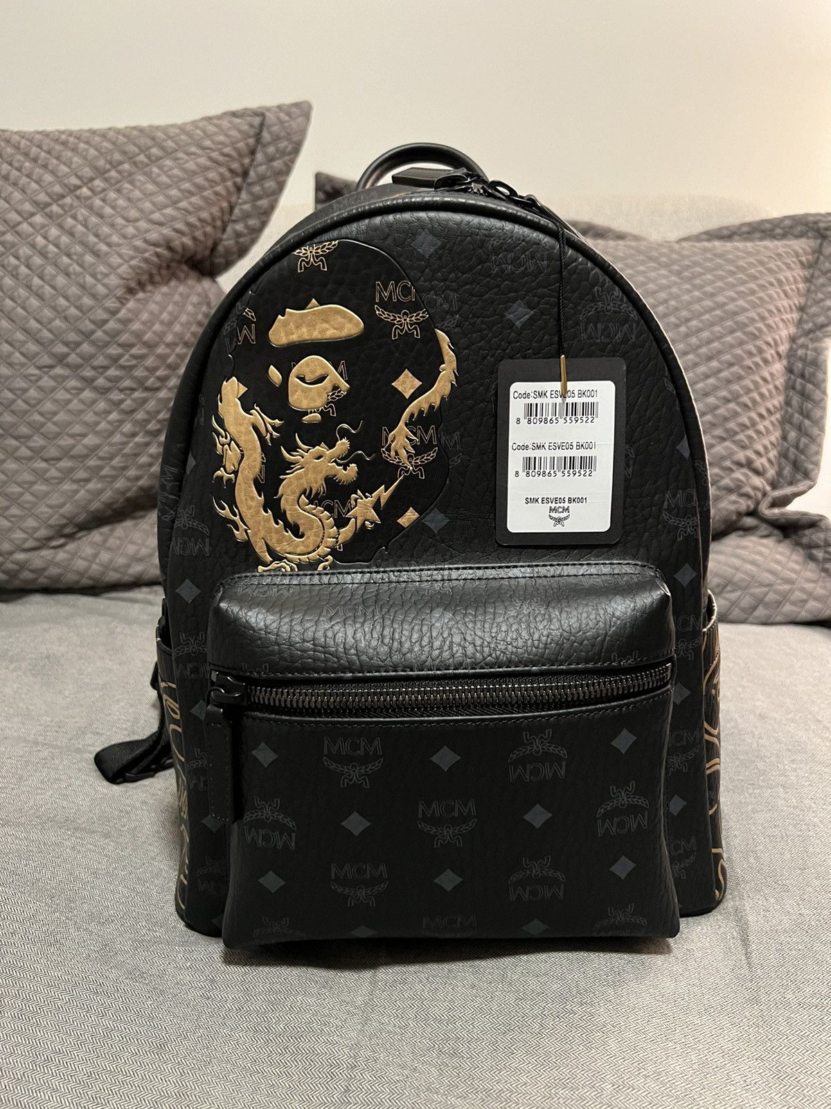 Bape × MCM BAPE X MCM STARK LUNAR NEW YEAR BLACK VISETOS BACKPACK | Grailed