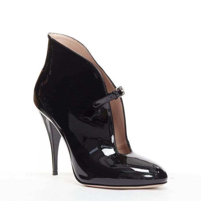 Miu Miu MIU MIU black patent leather low cut vamp ankle booties EU38 ...