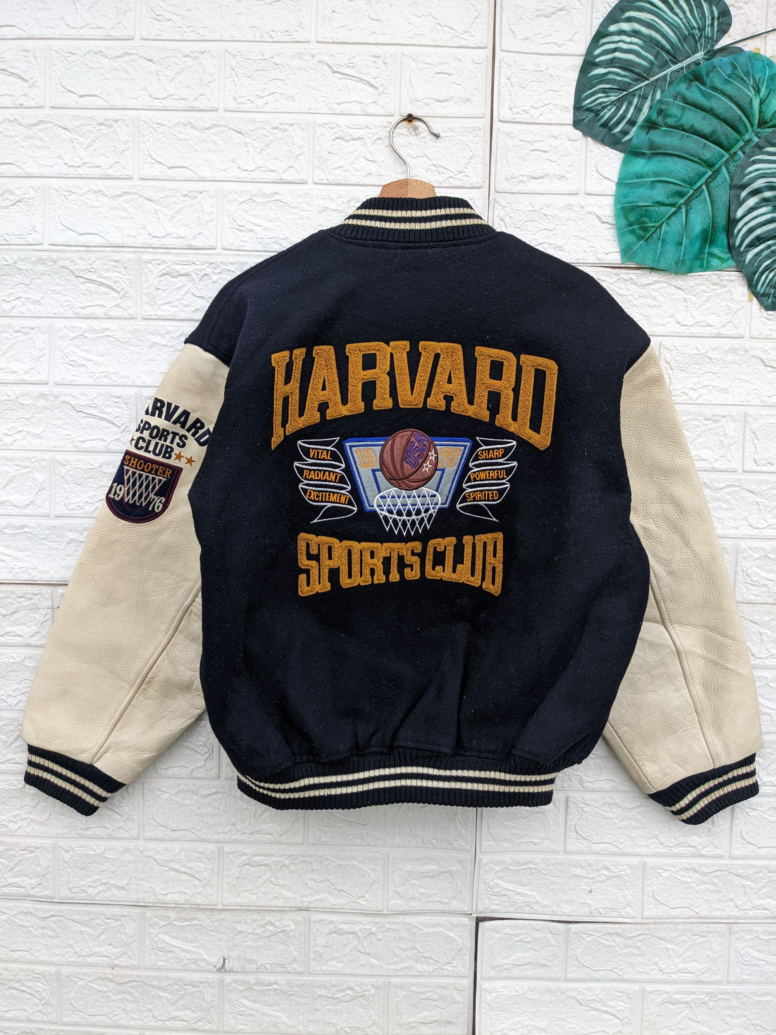Varsity Vintage Harvard Sport Club Leather Sleeve Varsity Jacket | Grailed