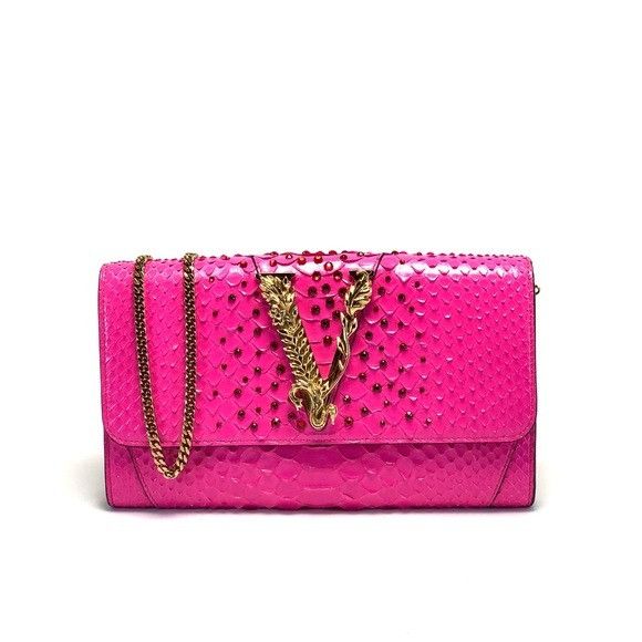 Versace Versace Virus Snakeskin Embossed Leather Wallet On Chain Bag ...