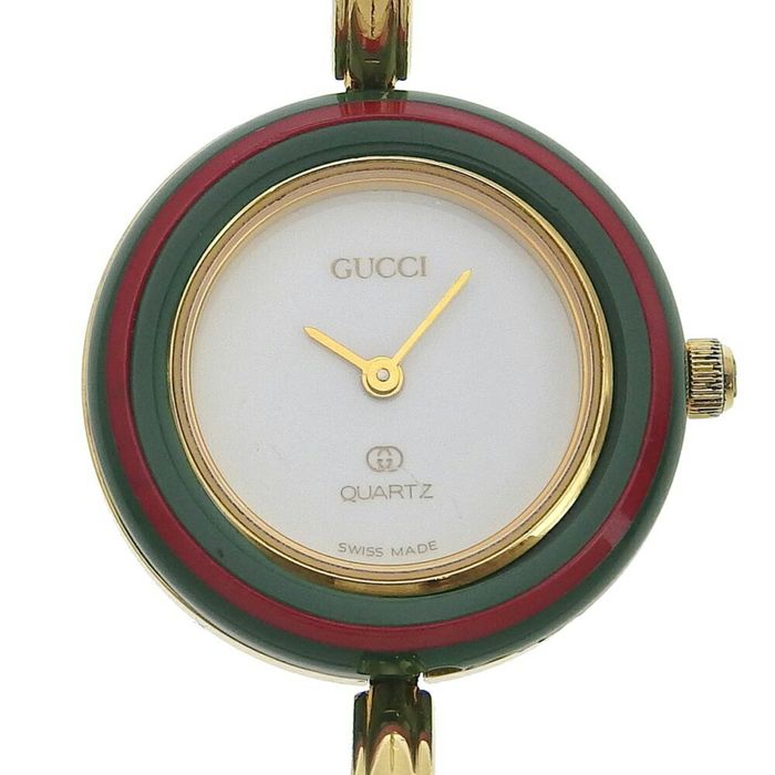 Gucci GUCCI Change Bezel Watch 1100-L Gold Plated Swiss Made Red/Green ...