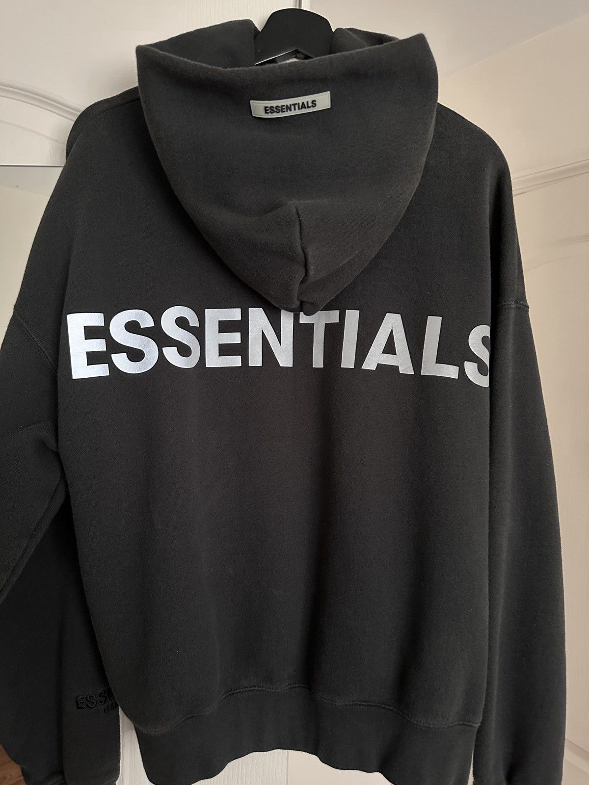 Essentials × Fear of God Fear of God Essentials Black Hoodie 3M Reflective | Grailed