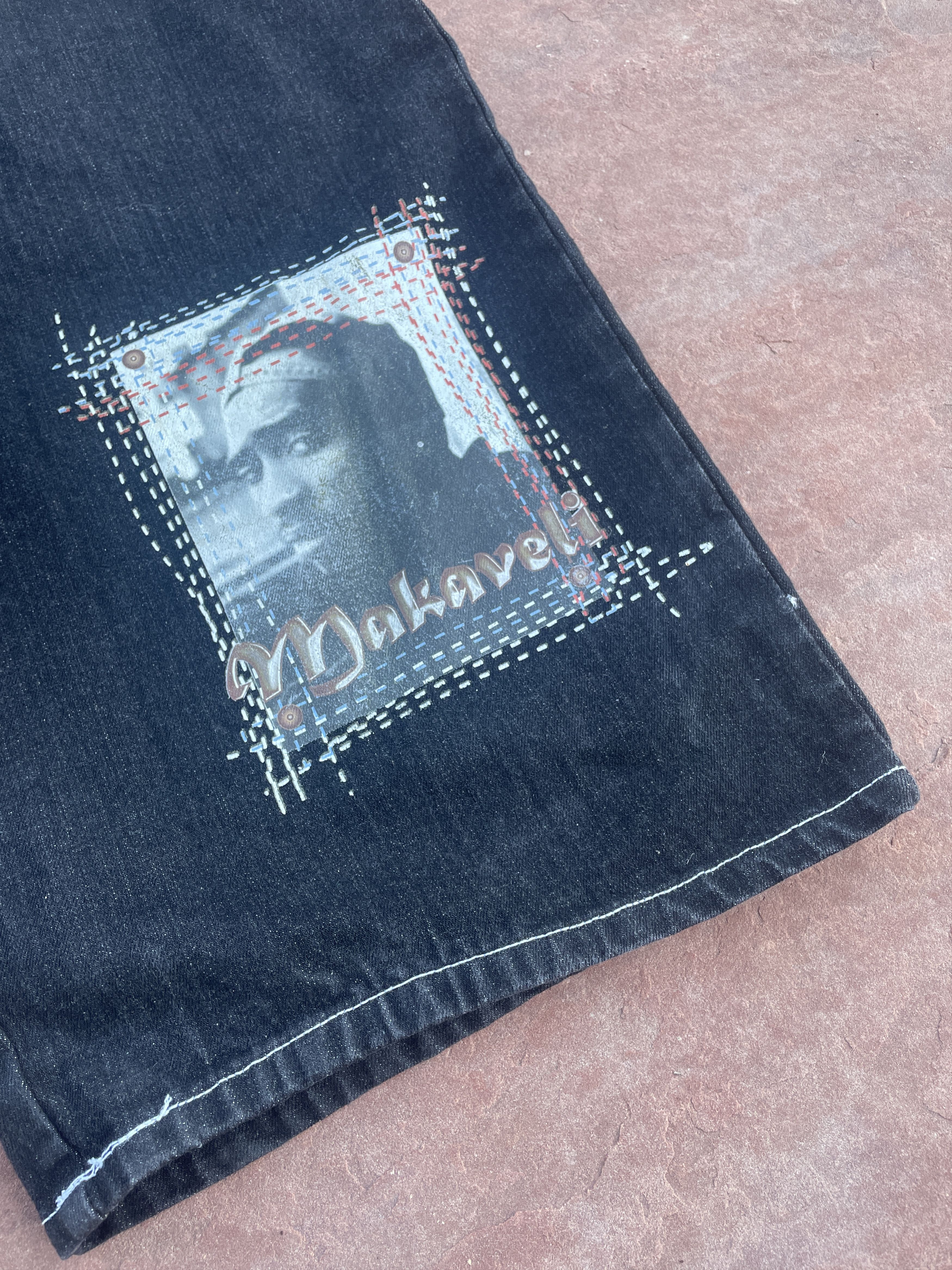 Makaveli Vintage Makaveli Jorts black denim graphic shorts tupac | Grailed