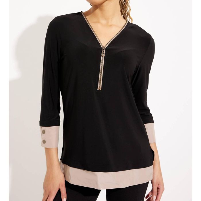 Joseph Ribkoff JOSEPH RIBKOFF Zip Detail Top In Black/latte | Grailed