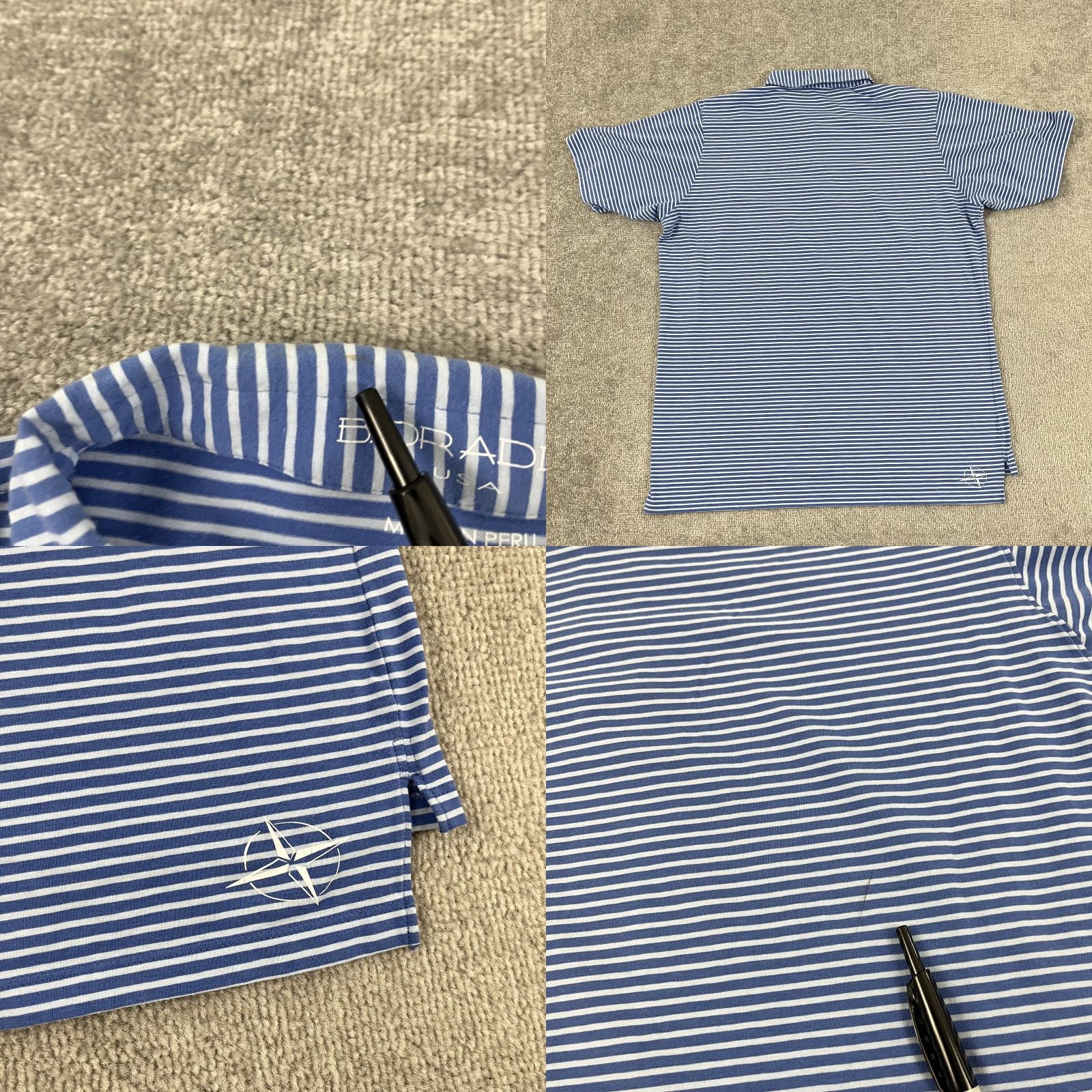 Vintage B. Draddy Polo Shirt Mens XL Blue White Striped Stretch Cotton ...