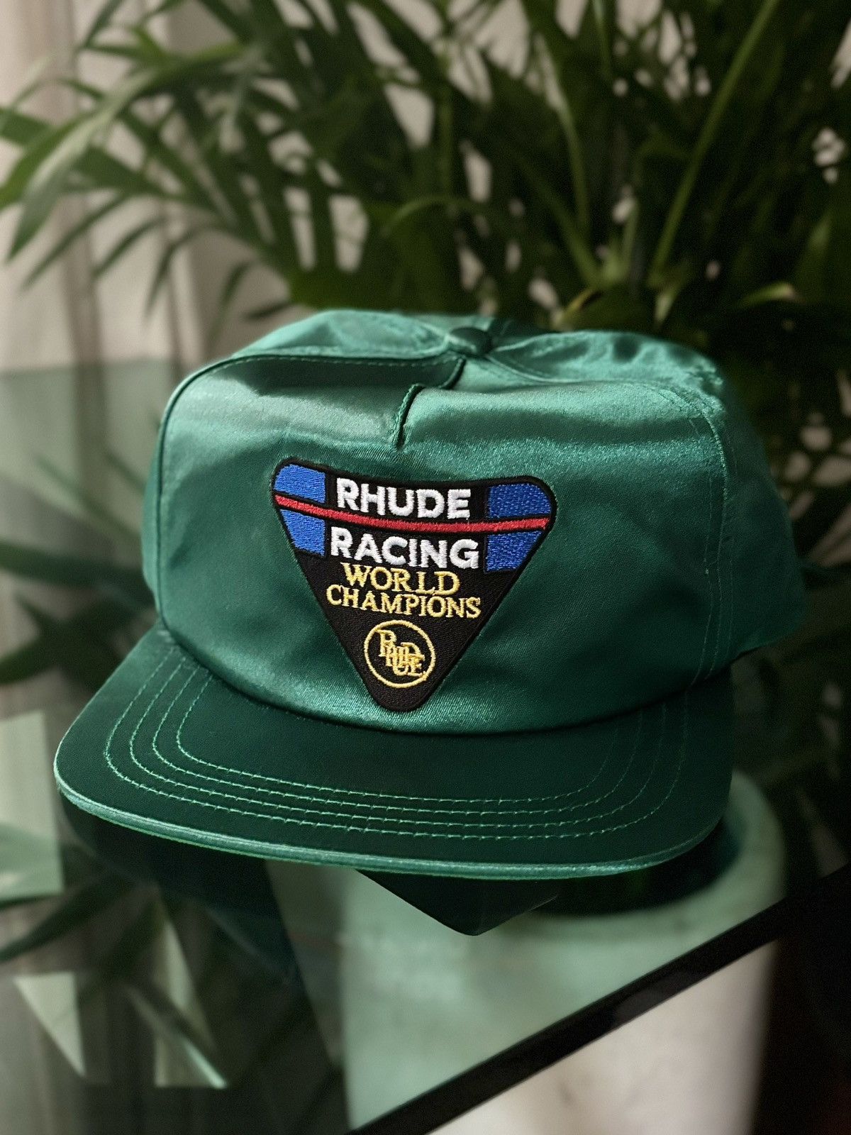 Rhude RHUDE “GREEN SATIN RACING” HAT | Grailed