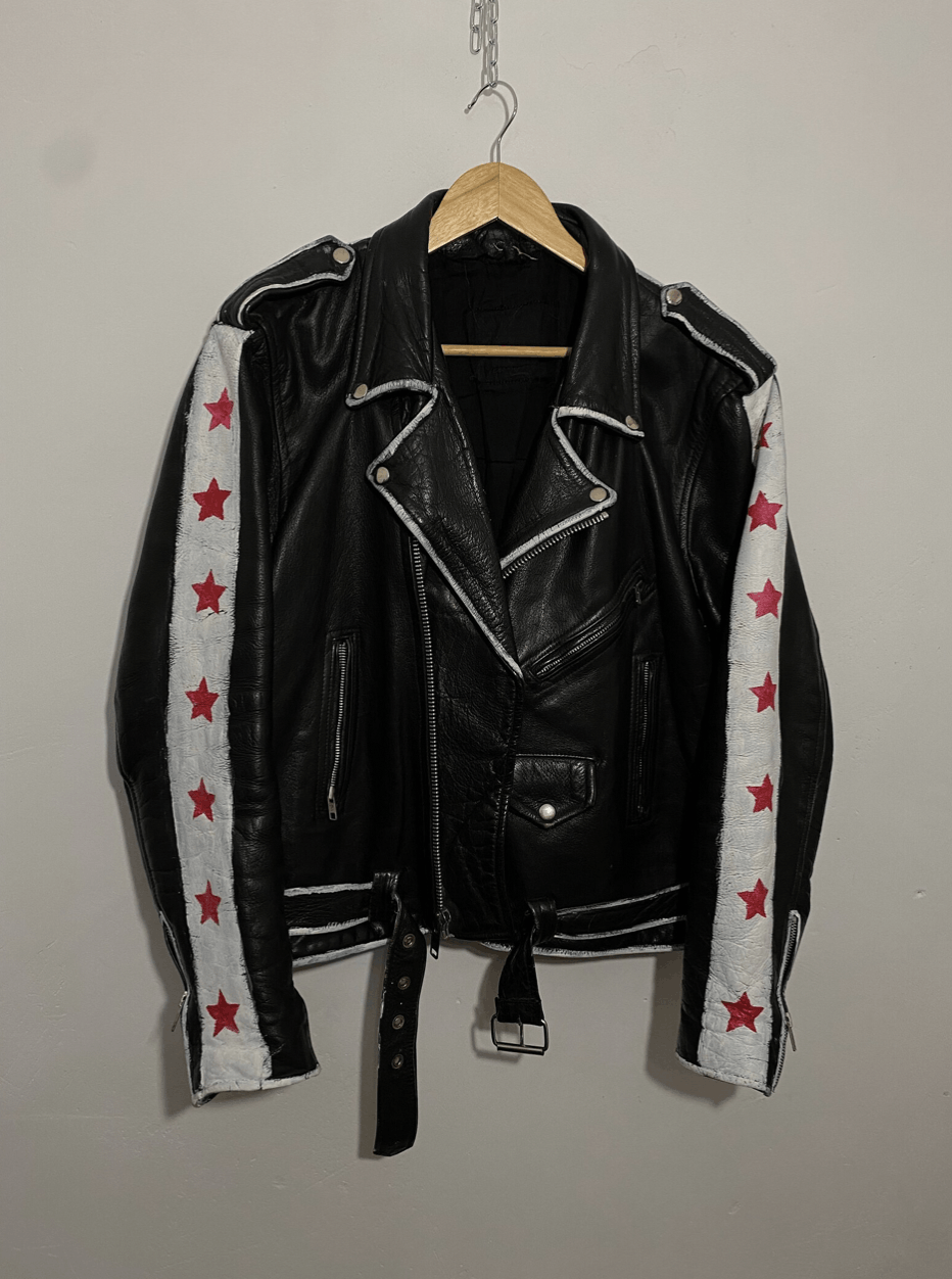 Leather Jacket × Very Rare × Vintage Very Rare Hand Painted Leather ...