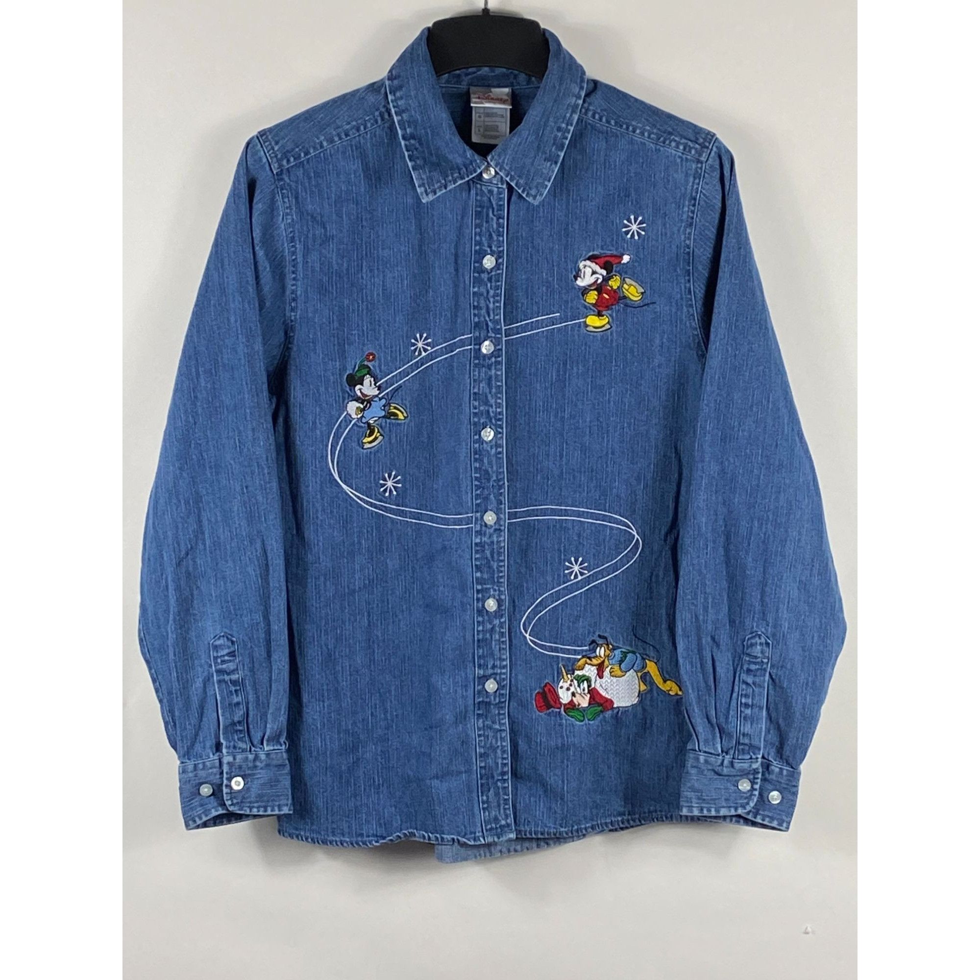 Disney Vtg Disney Embroidered Mickey Mouse & Goofy Button Up Denim ...