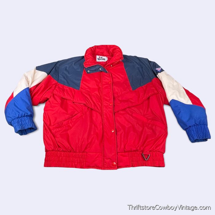 Vintage Vintage Winter Jacket Color Block 90s Red White Blue Puffy ...