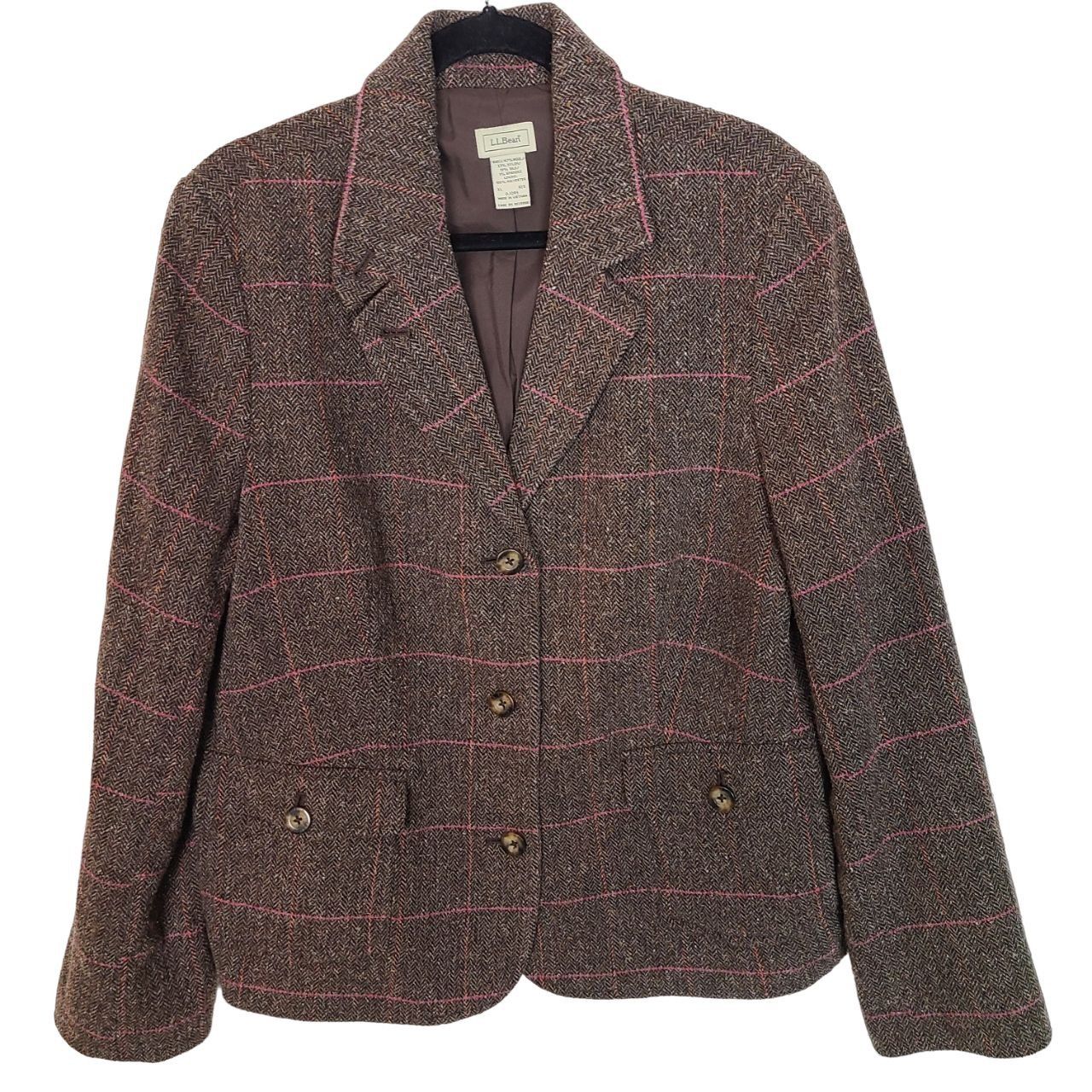 L.L. Bean L.L. Bean Womens XL Brown Wool Silk Blend Herringbone Blazer ...