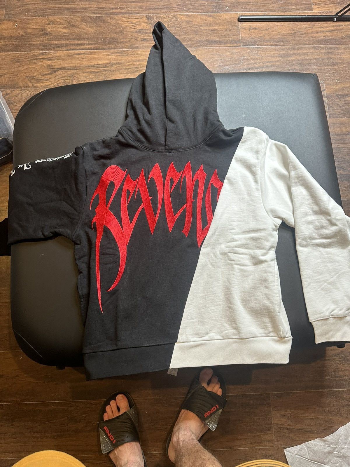Revenge Revenge Embroidered Split Arch hoodie Black/Red | Grailed