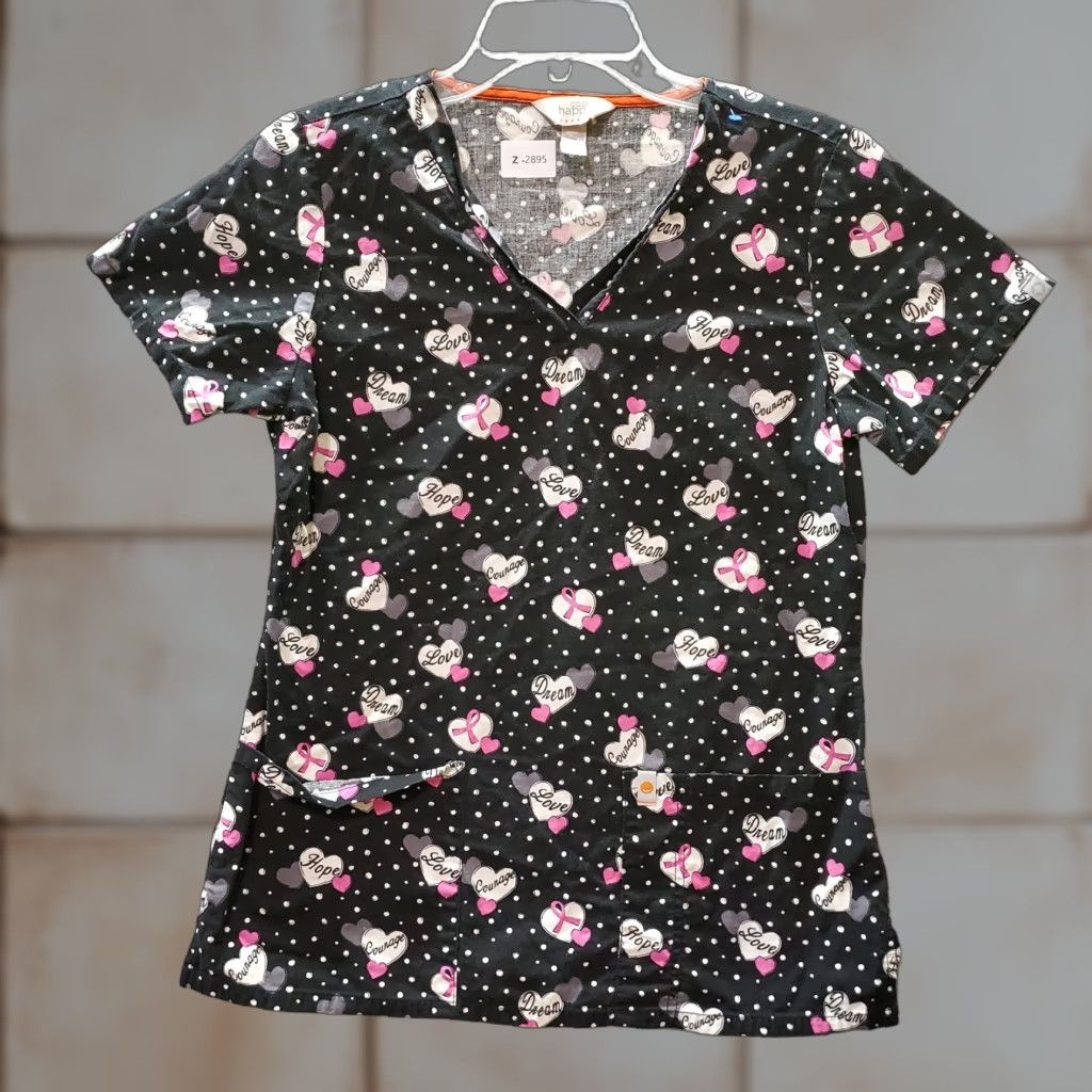 Vintage VINTAGE Code Happy Breast Cancer Ribbon Scrub Top Women Small ...