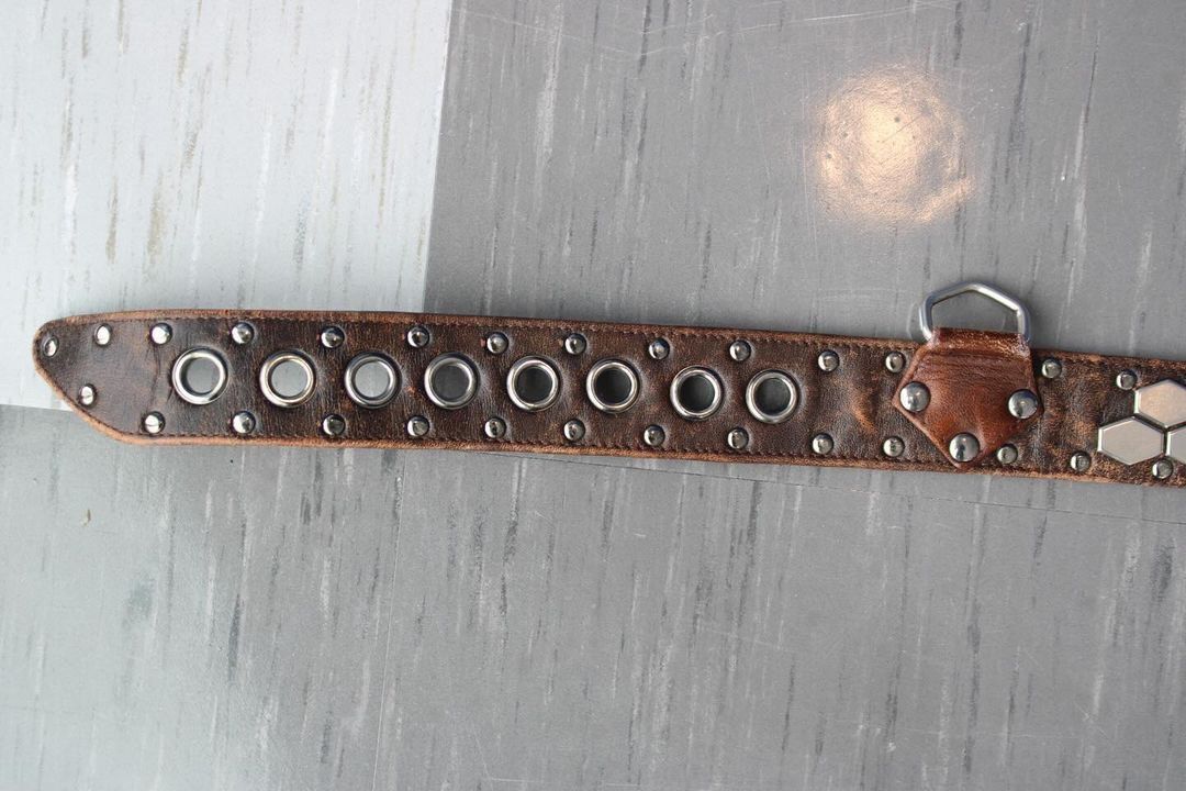 KMRii Honeycomb suede leather double belt with stud details | Grailed