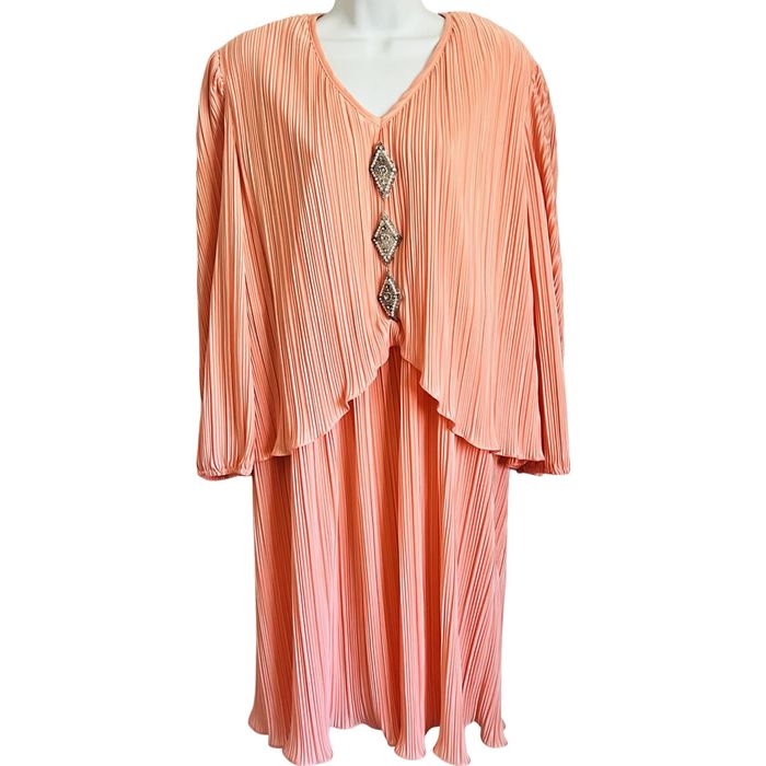 Vintage Vintage 80s Peach Blouson Dress Jeweled Accordion Fabric 20 ...