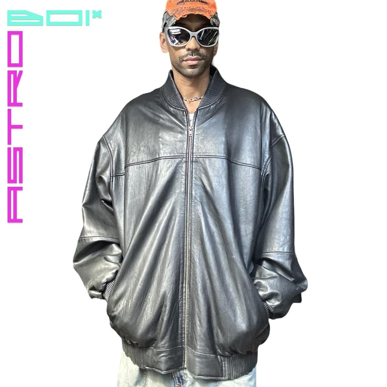 Leather Jacket × Vintage VINTAGE BLACK OVERSIZED LEATHER BOMBER JACKET ...