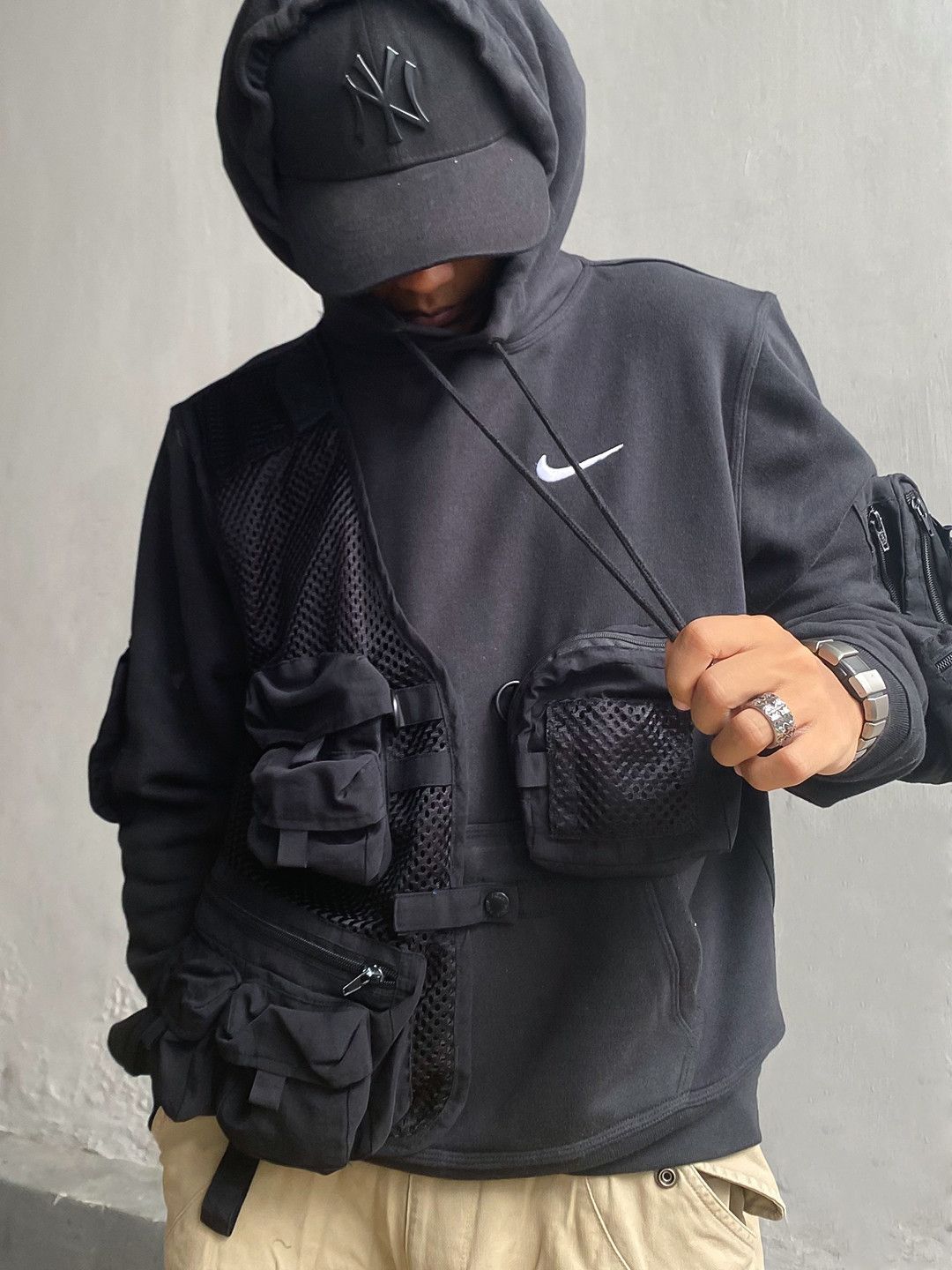 Nike Reworked Nike Tactical Hoodie Triple Black | Grailed