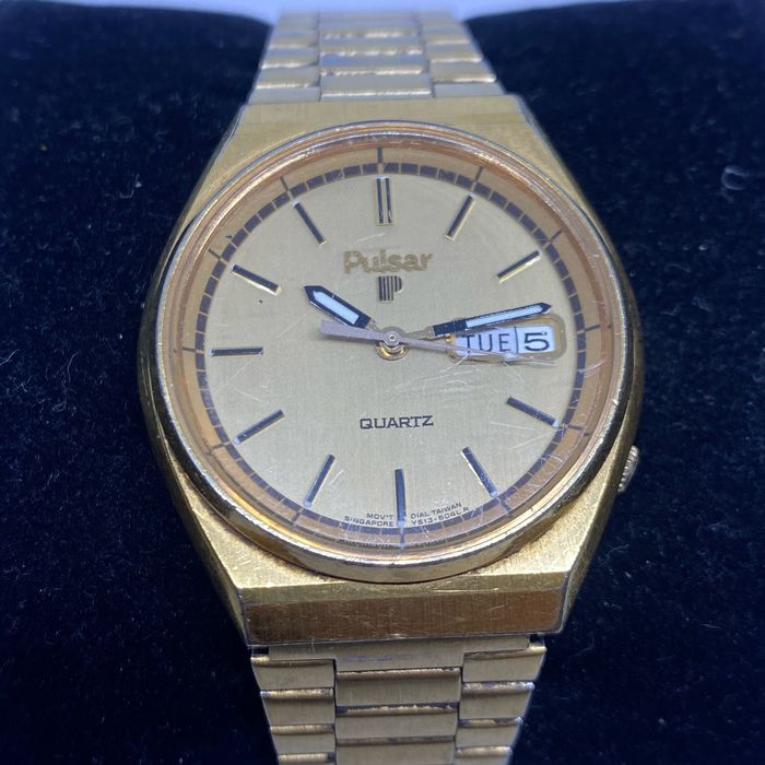 Pulsar Vintage Pulsar Gold Tone stainless steel Day Date Watch | Grailed