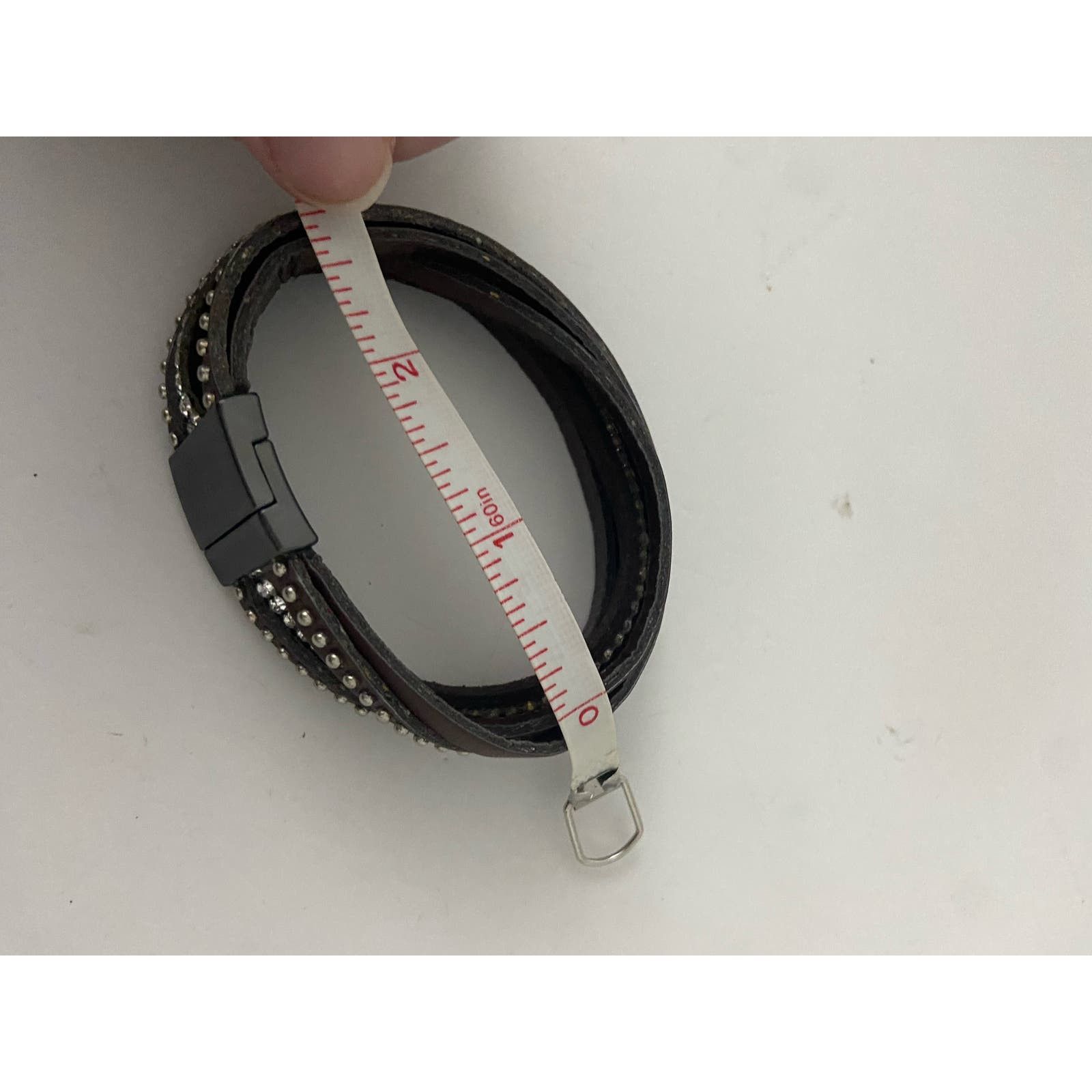 Generic Brown leather cuff bracelet with rhinestones | Grailed