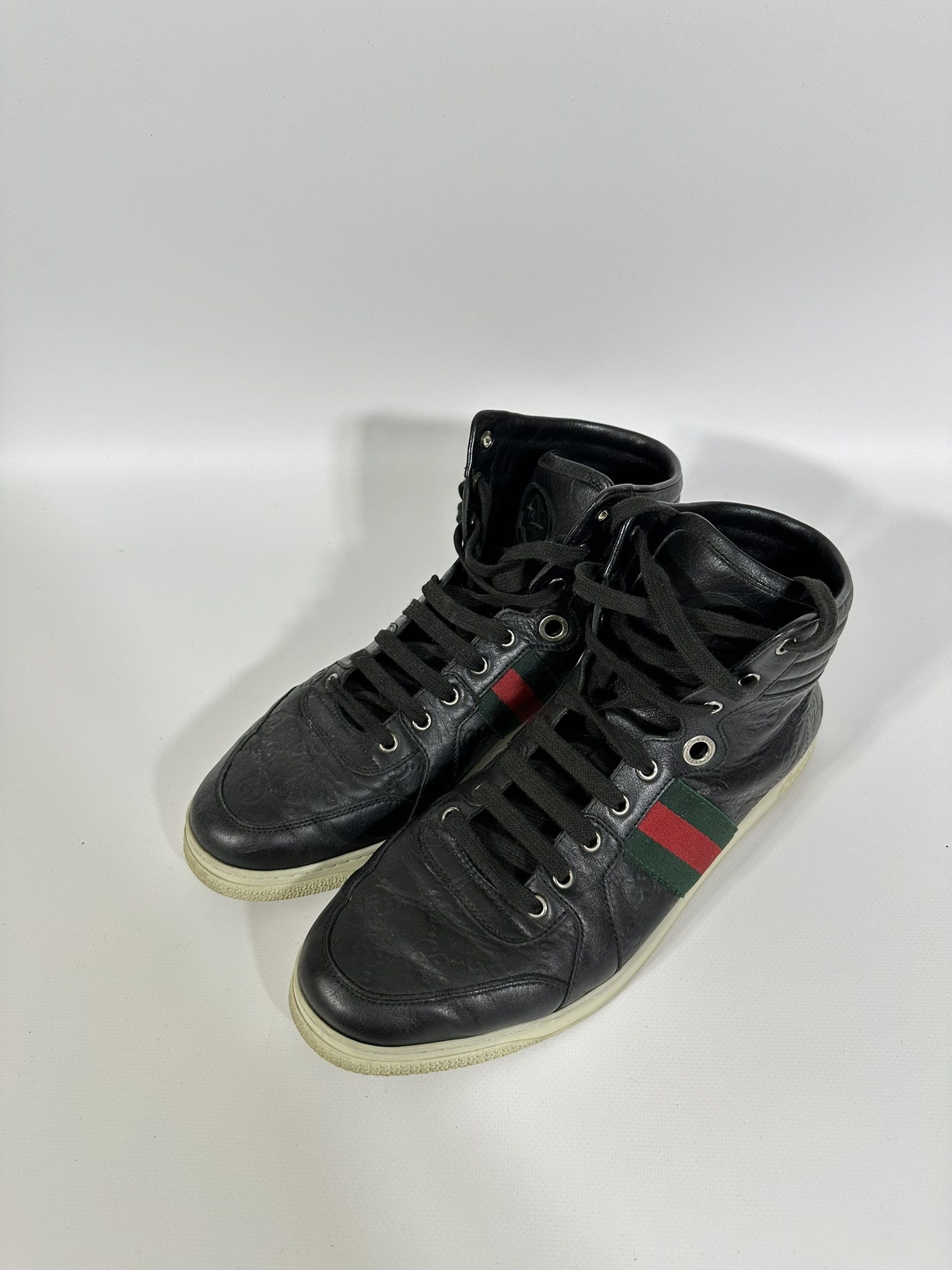 Gucci Gucci High-top Sneakers Black Monogram Web Leather Shoes | Grailed