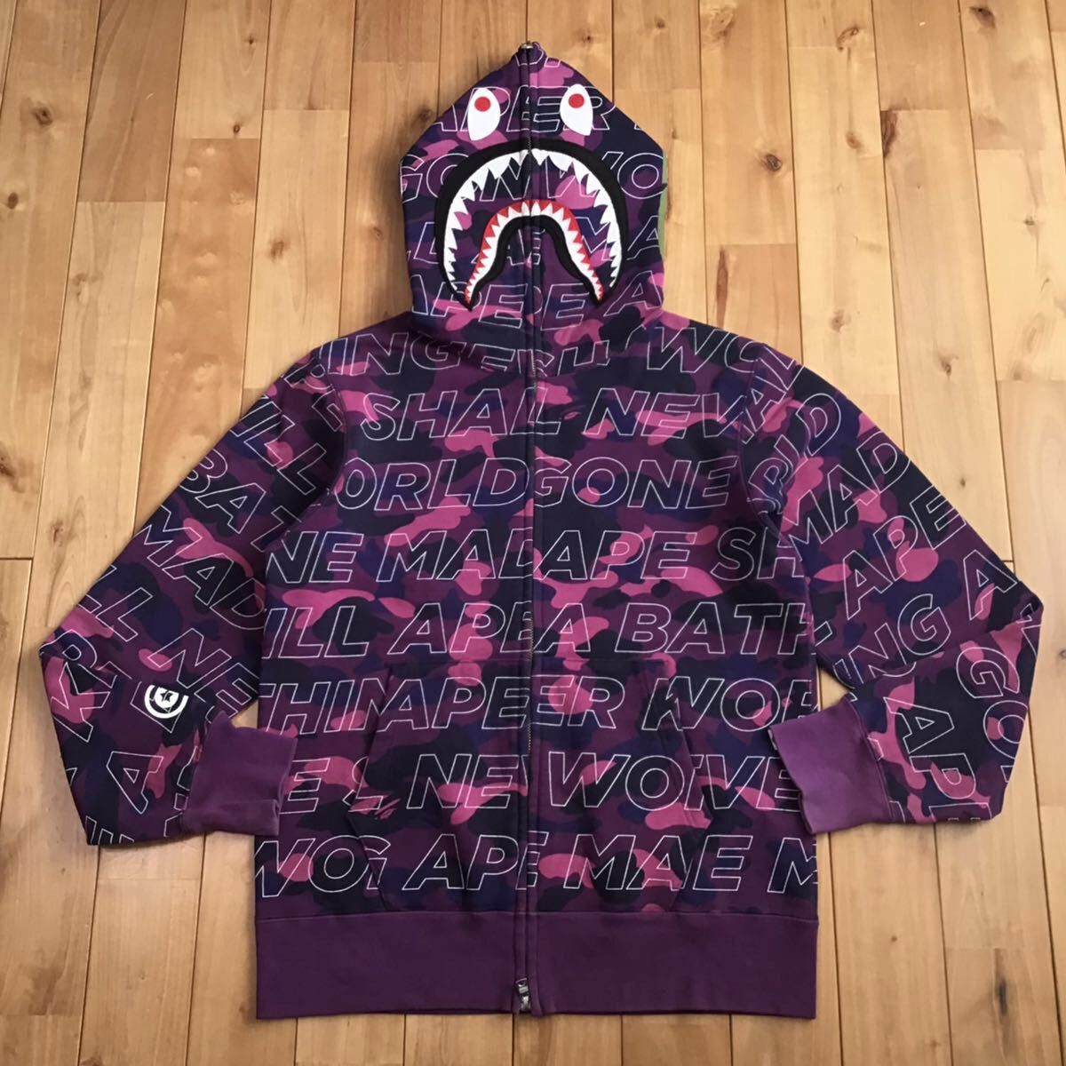 Bape BAPE text color camo shark full zip hoodie purple camo APE | Grailed