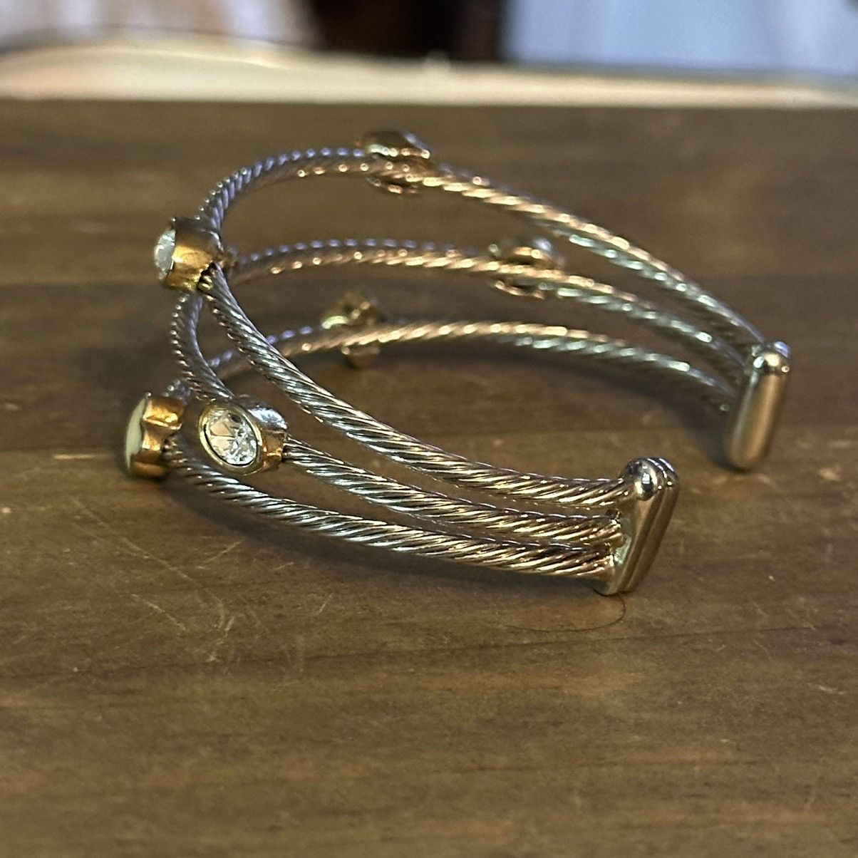 Other Layered twisted cable rhinestone cuff bracelet | Grailed