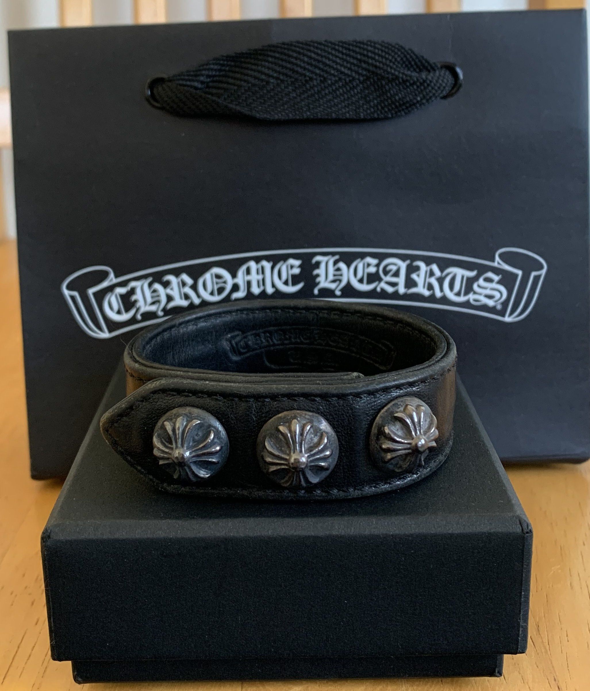 Chrome Hearts Chrome Hearts Adjustable Leather Silver Snap Bracelet ...