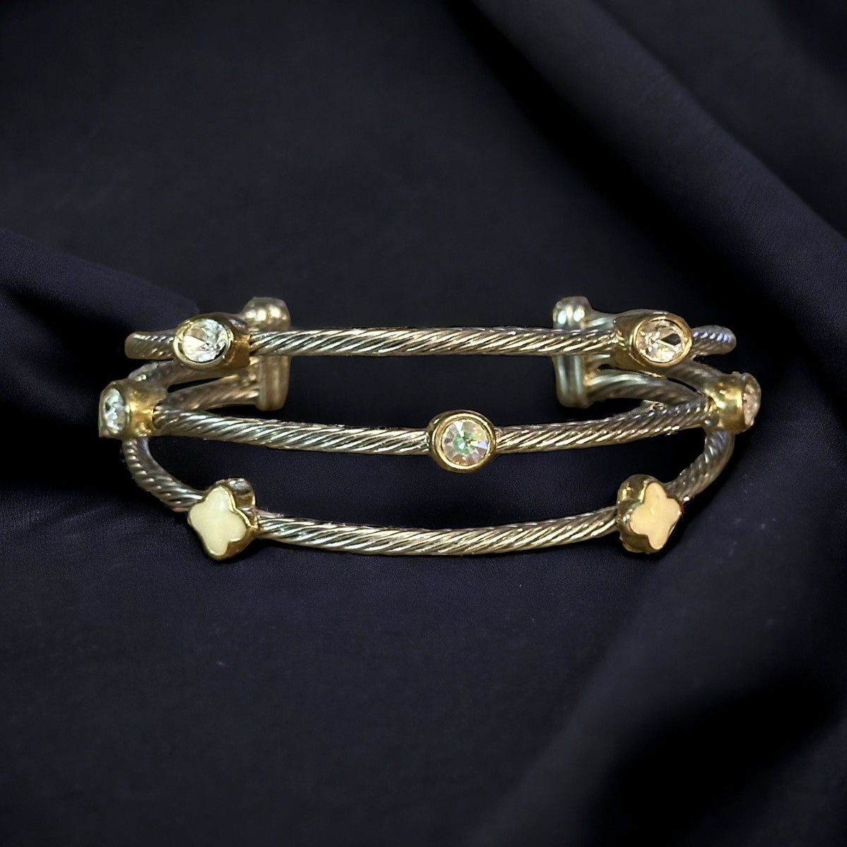 Other Layered twisted cable rhinestone cuff bracelet | Grailed