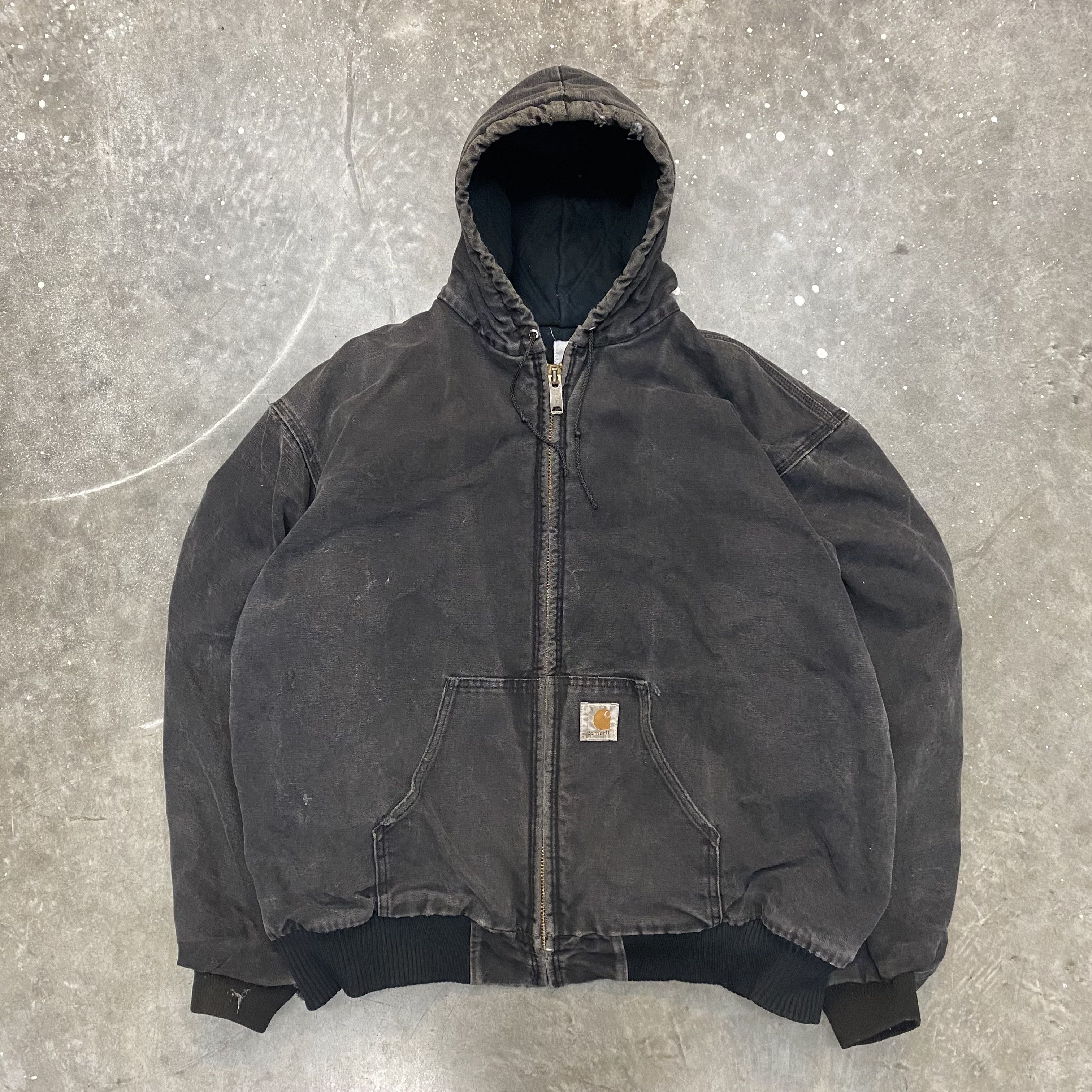 Vintage VTG Faded Black Carhartt Duck Active Hooded Jacket | Grailed