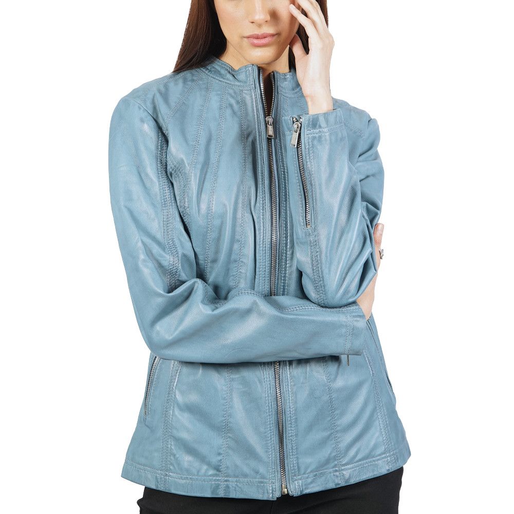 Leather Jacket Roma Blue Biker Leather Jacket | Grailed