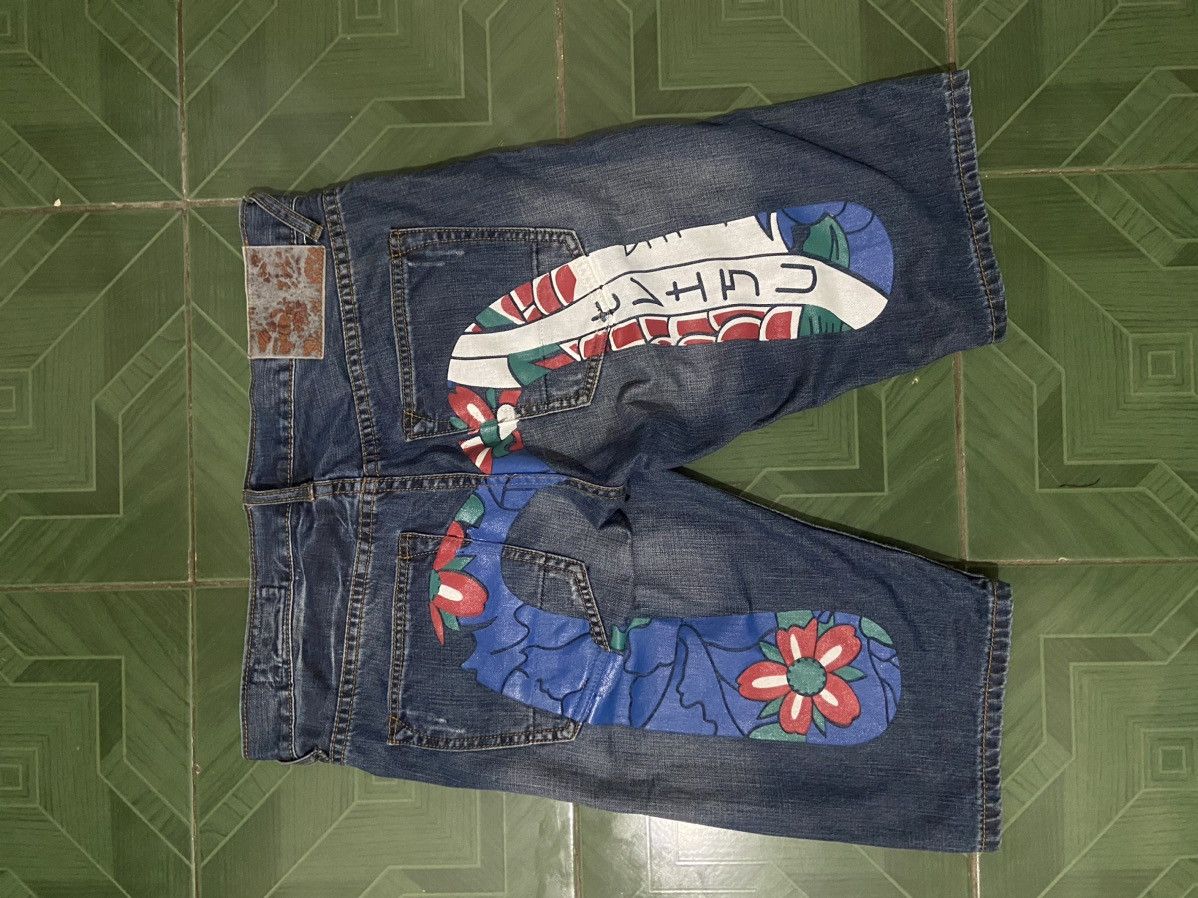 Evisu Vintage Evisu Flower Logo Short Denim Pants | Grailed
