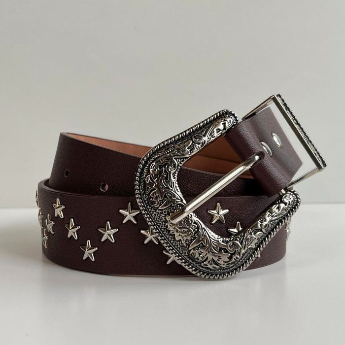 Ed Hardy Vintage brown American western cowboy Boho star studded belt ...