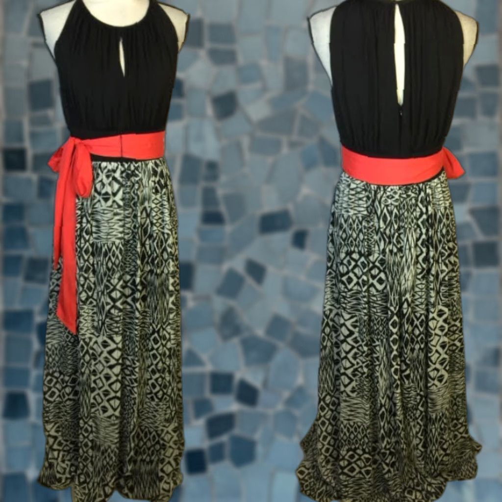 Vintage Maxi Dress Jessica Howard Size 6 Womans Black White Geo Halter ...