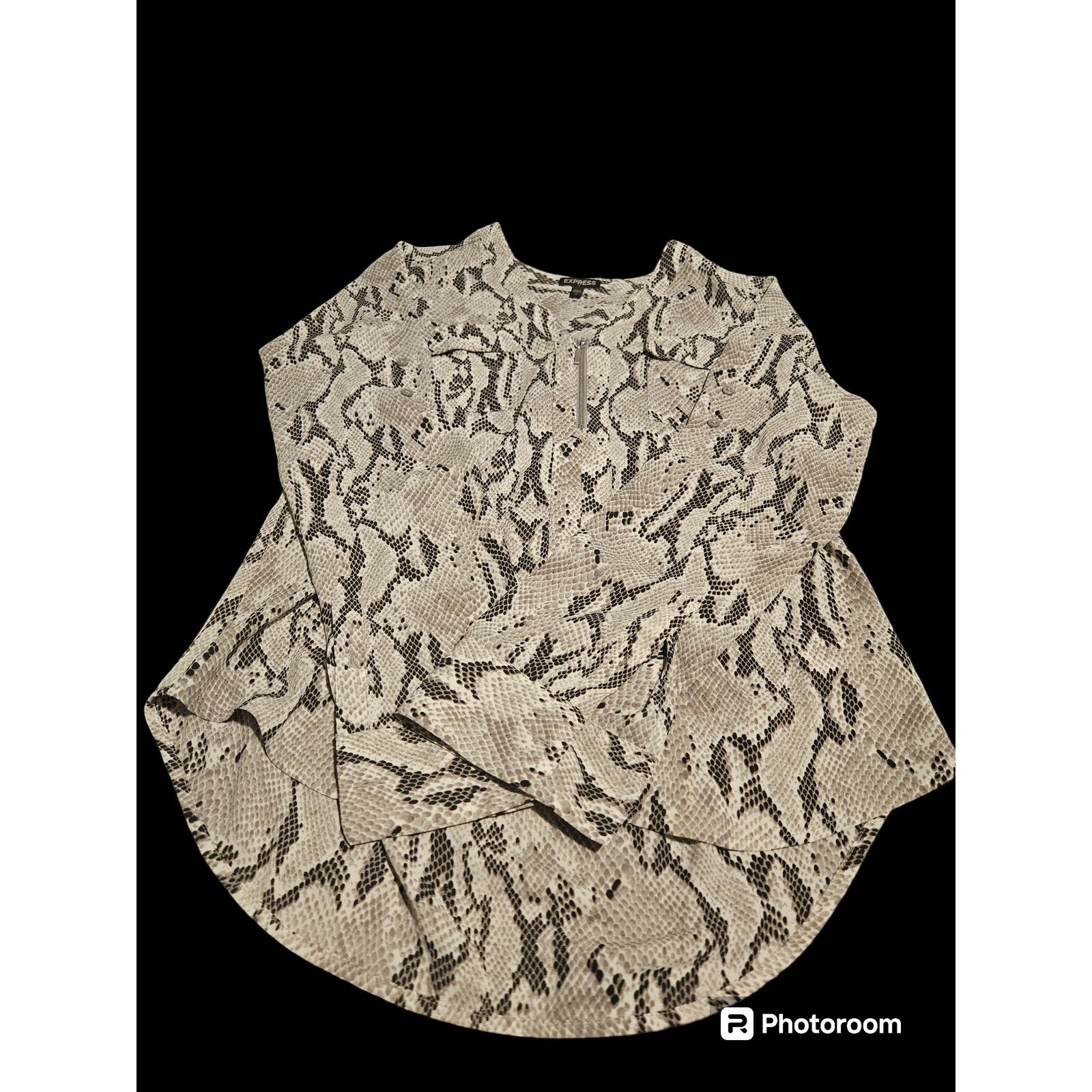 Express Express Women's Blouse Snake Print Black/White/Gray | Grailed