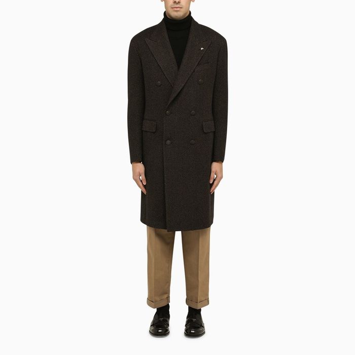 Tagliatore Tagliatore Brown Herringbone Double-Breasted Coat | Grailed