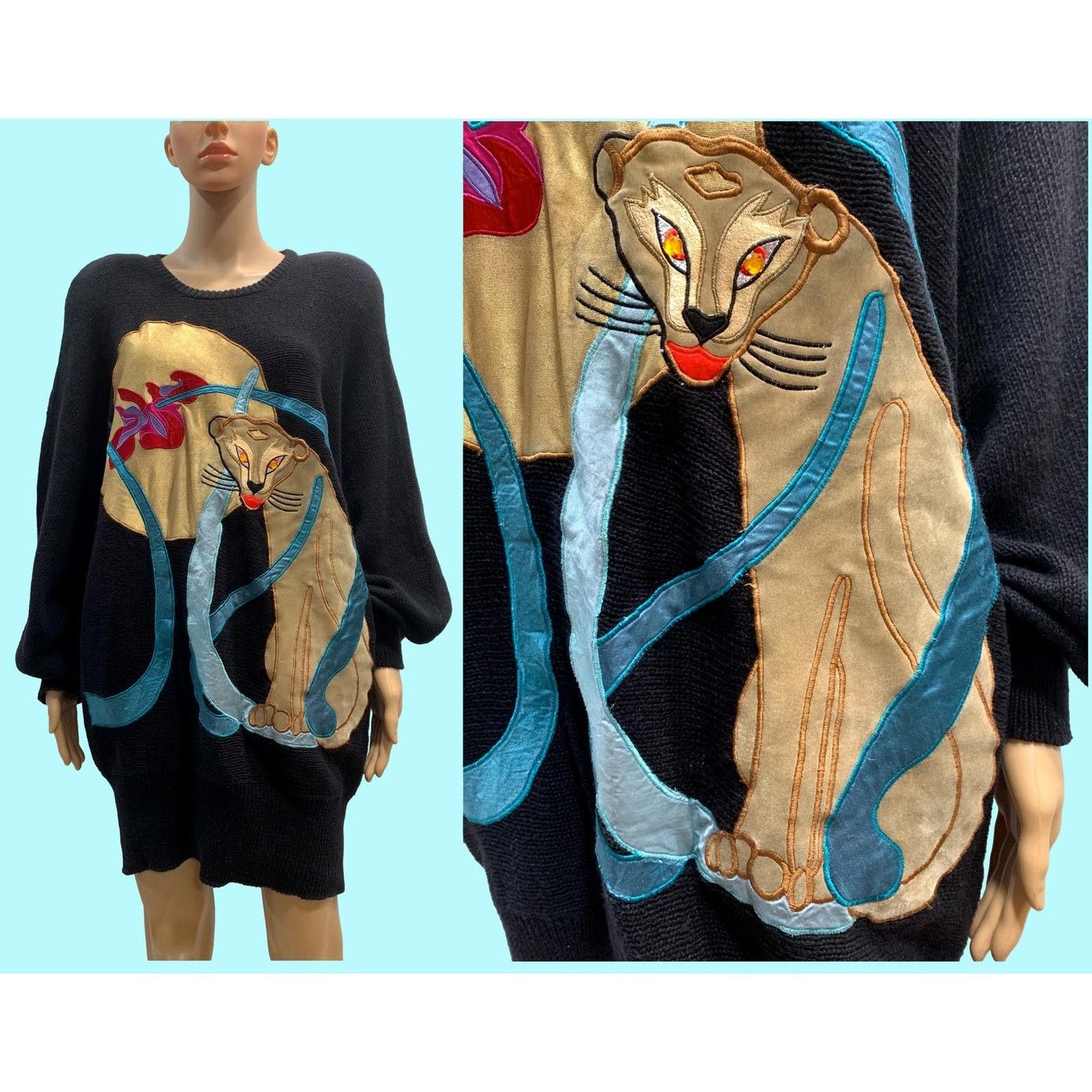 Vintage 80s Bonnie Boerer Batwing Sweater CAT Puma Black Tunic | Grailed